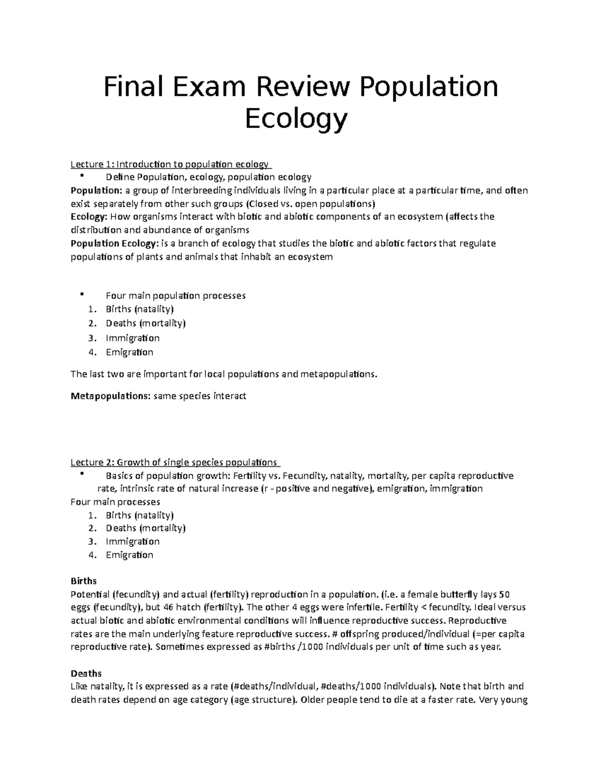 Exam Review - open populations) Ecology: How organisms interact with ...