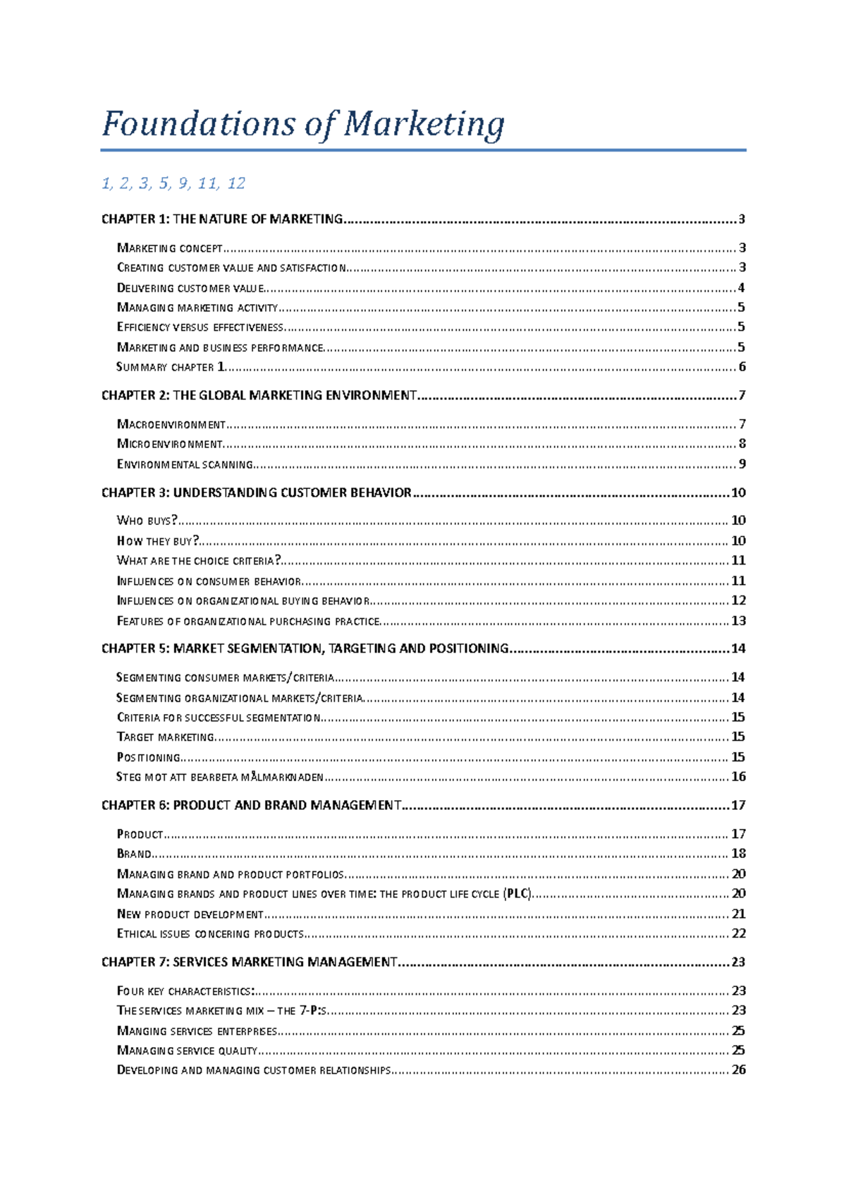 Foundations of Marketing - - Studocu