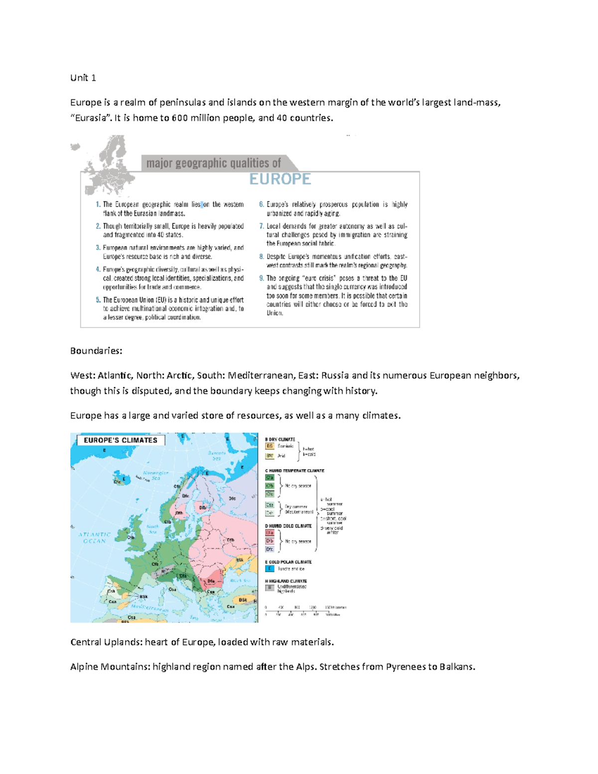 Unit 1 - Lecture 13 - Unit 1 Europe is a realm of peninsulas and ...