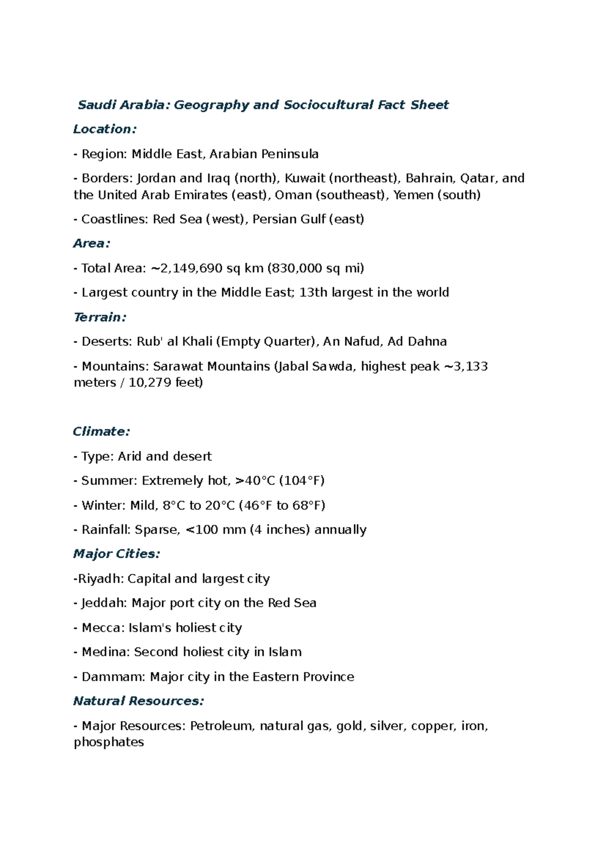 Saudi Arabia - notes - Saudi Arabia: Geography and Sociocultural Fact ...