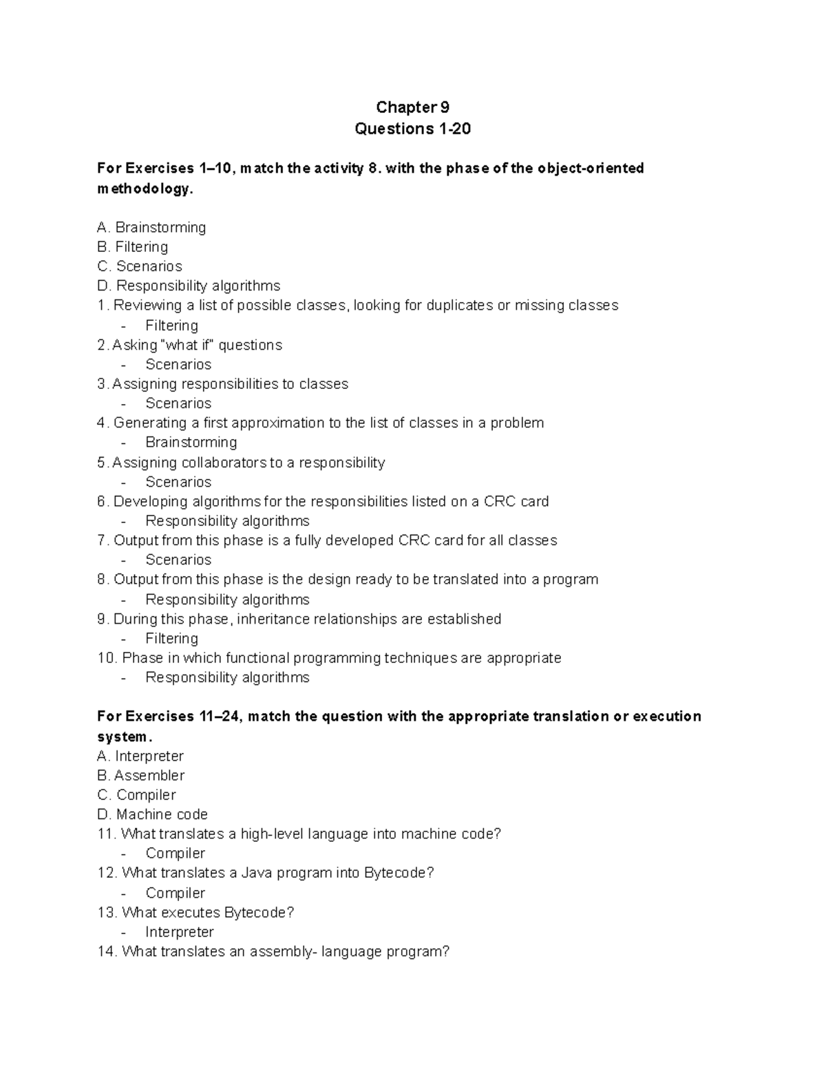 Chapter 9 (CST 1100) - Chapter 9 Questions 1- For Exercises 1–10, match ...