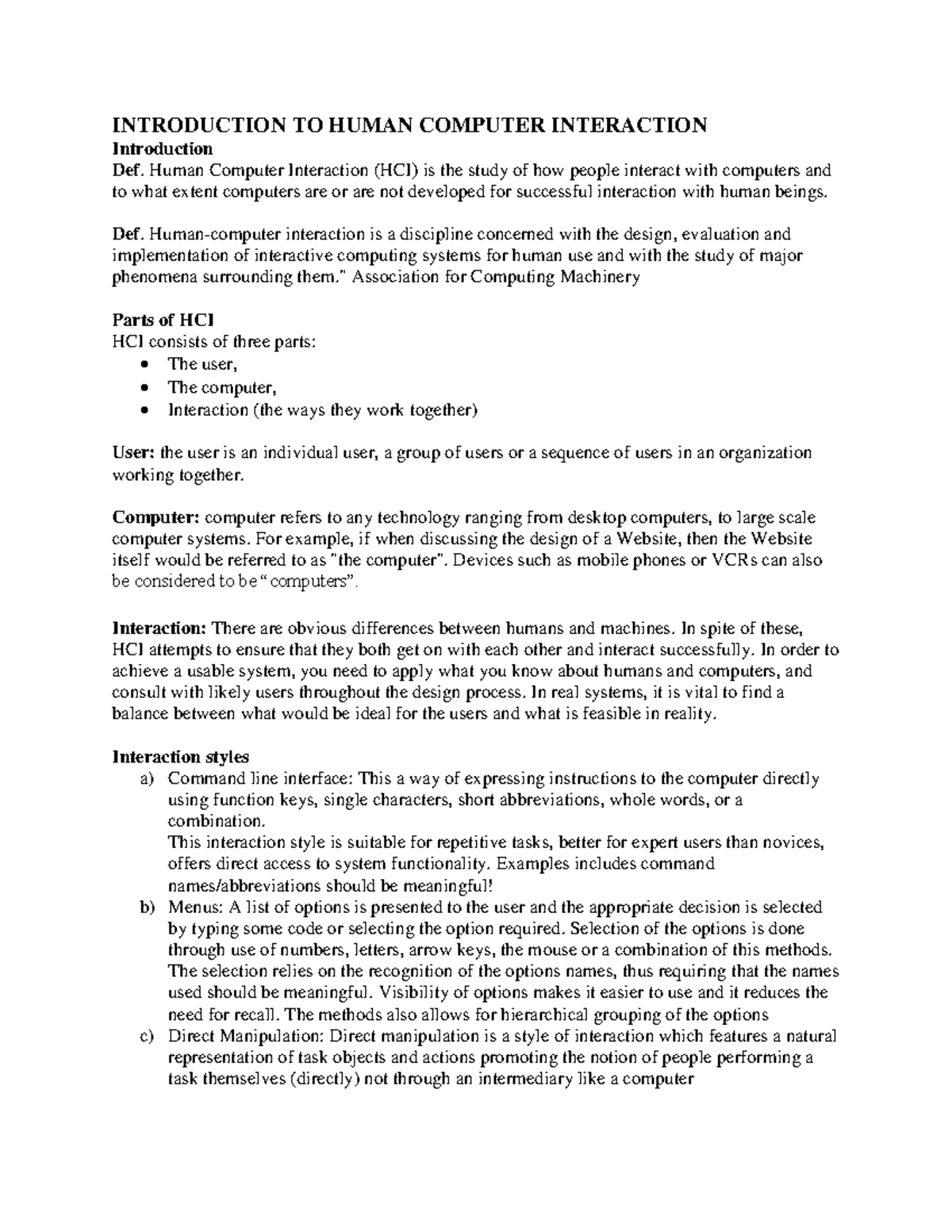 L1 Hci Introduction To Human Computer Interaction Introduction To