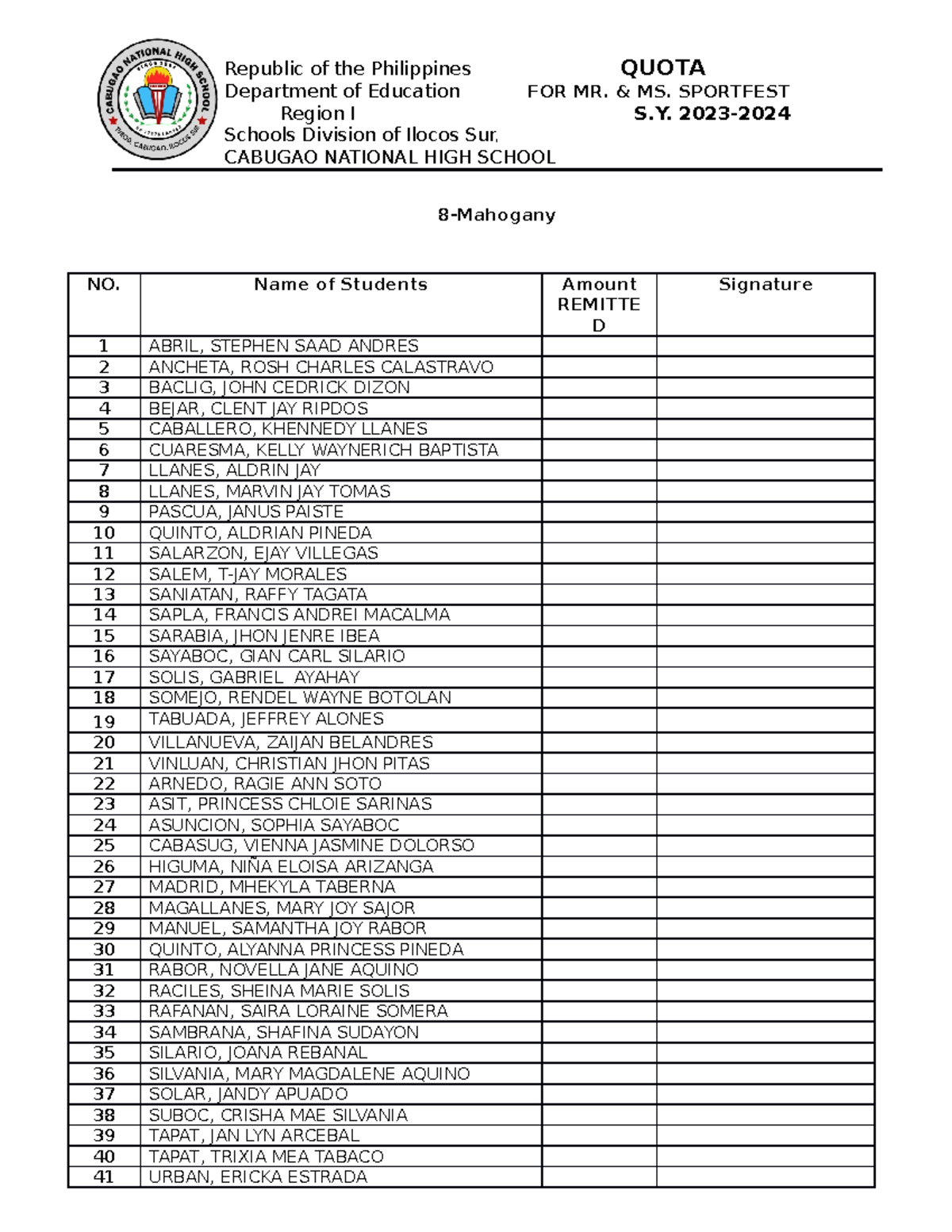 8-Mahogany-FEES - yes - Republic of the Philippines QUOTA Department of ...
