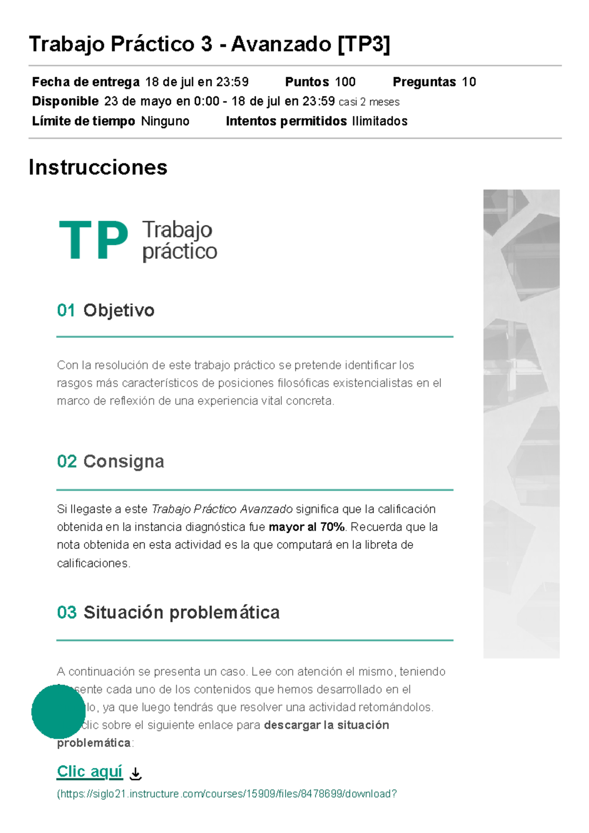 INT Filosofia - TP 3 Avanzado - Trabajo Práctico 3 - Avanzado [TP3] Fecha de entrega 18 de jul ...