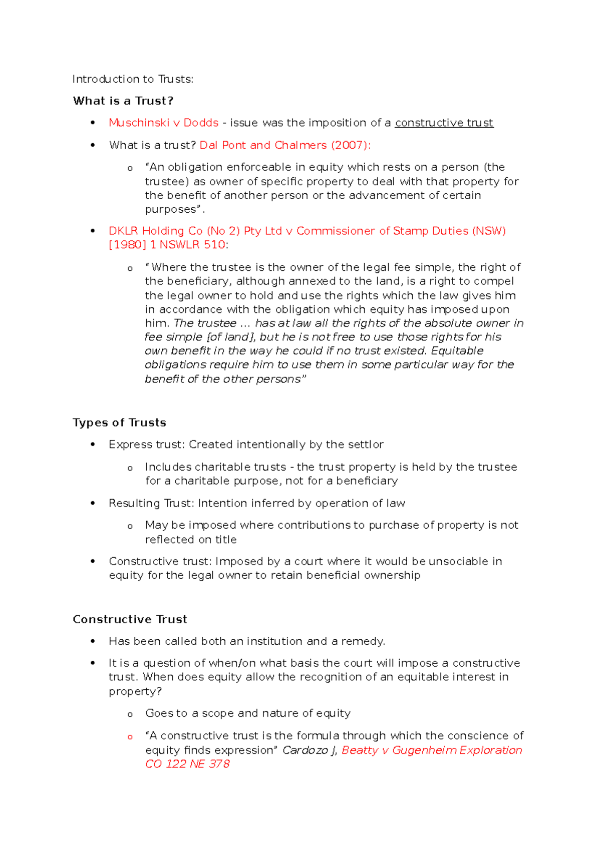 Week 2: Equitable Interests Constructive Trusts - Introduction to Trusts: What is a Trust? - Studocu