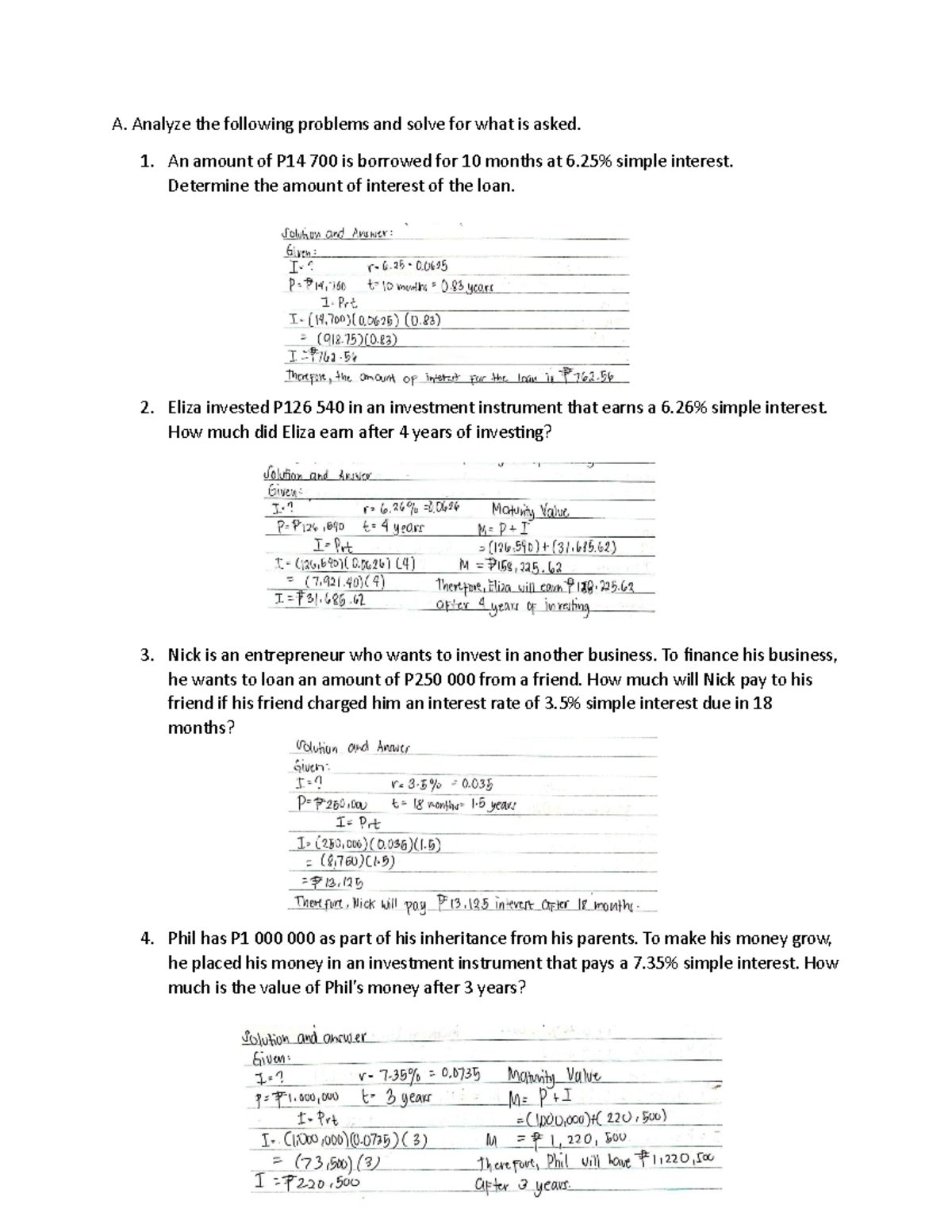 Math reviewer 2022 - A. Analyze the following problems and solve for what is asked. An amount of ...