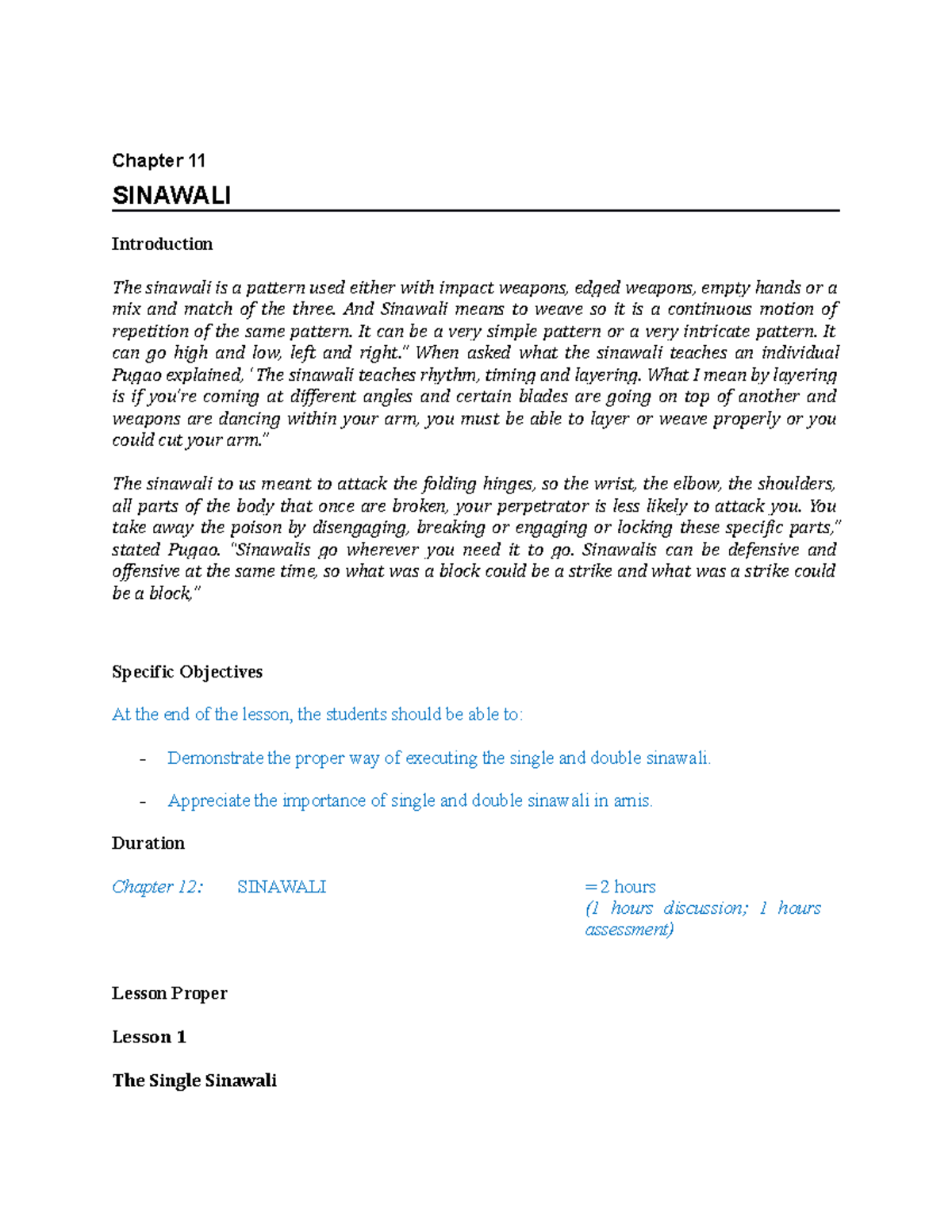 Chapter-11.1 PE - College lecture - Chapter 11 SINAWALI Introduction ...