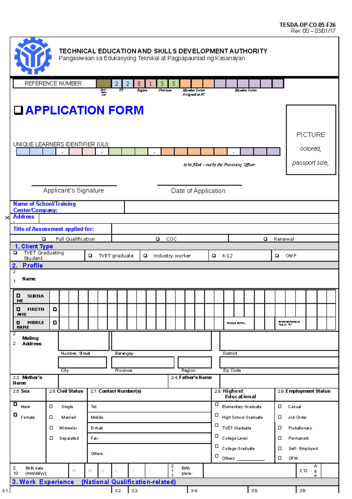 Assessment-FORM-1 - Handouts materials - TESDA-OP-CO-05-F Rev. 00 – 03 ...