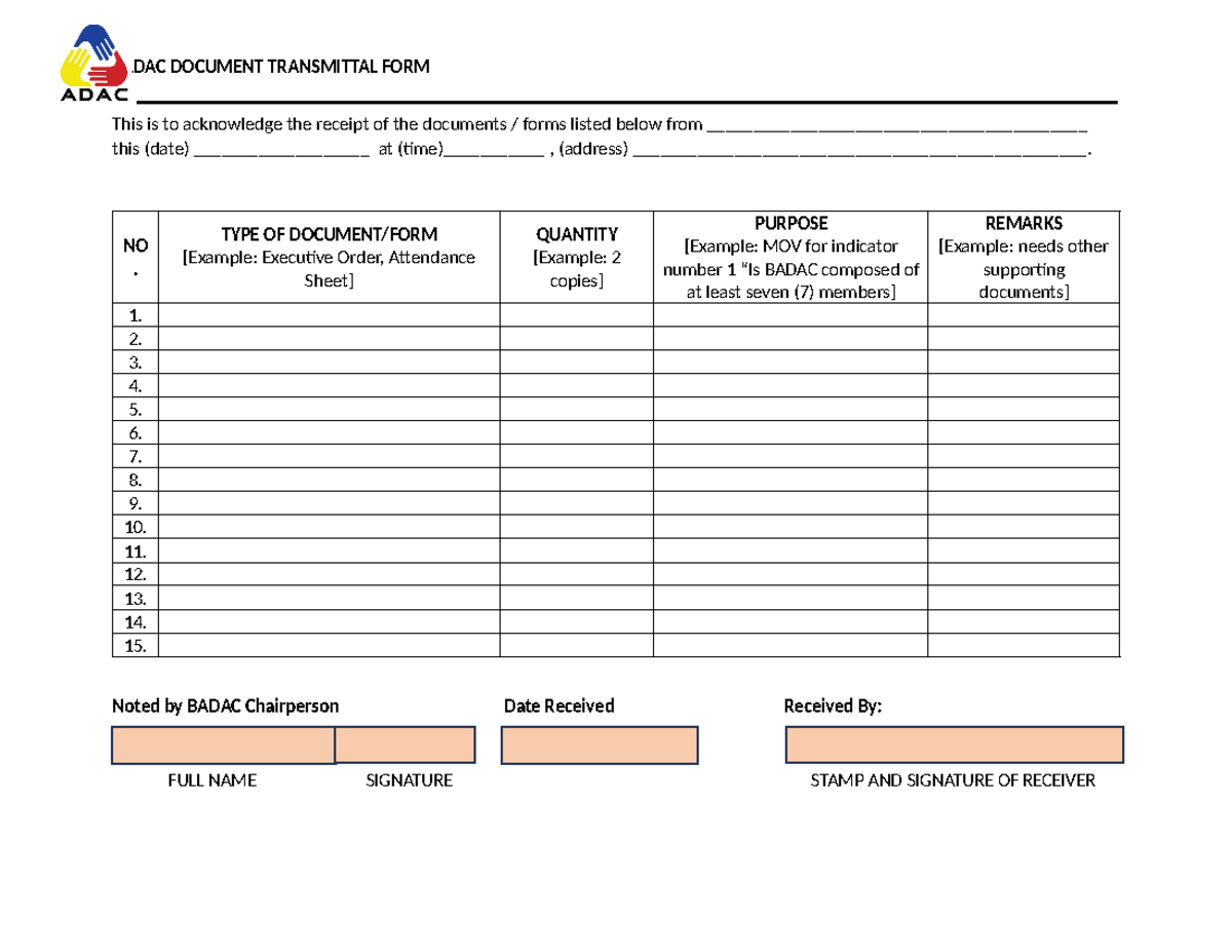 CIR Transmittal - .,,,,, - BADAC DOCUMENT TRANSMITTAL FORM This is to ...