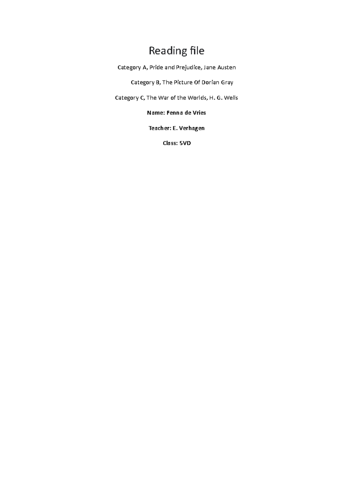 Reading file engels - slay - Reading file Category A, Pride and ...