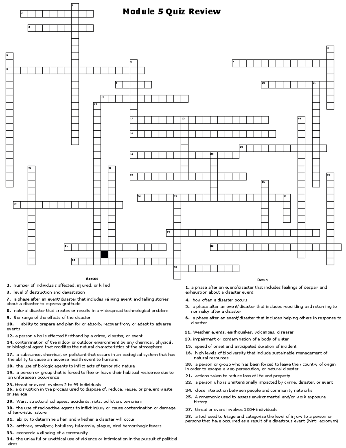 Module 5 Quiz Review - Crossword Activity - Module 5 Quiz Review Across ...
