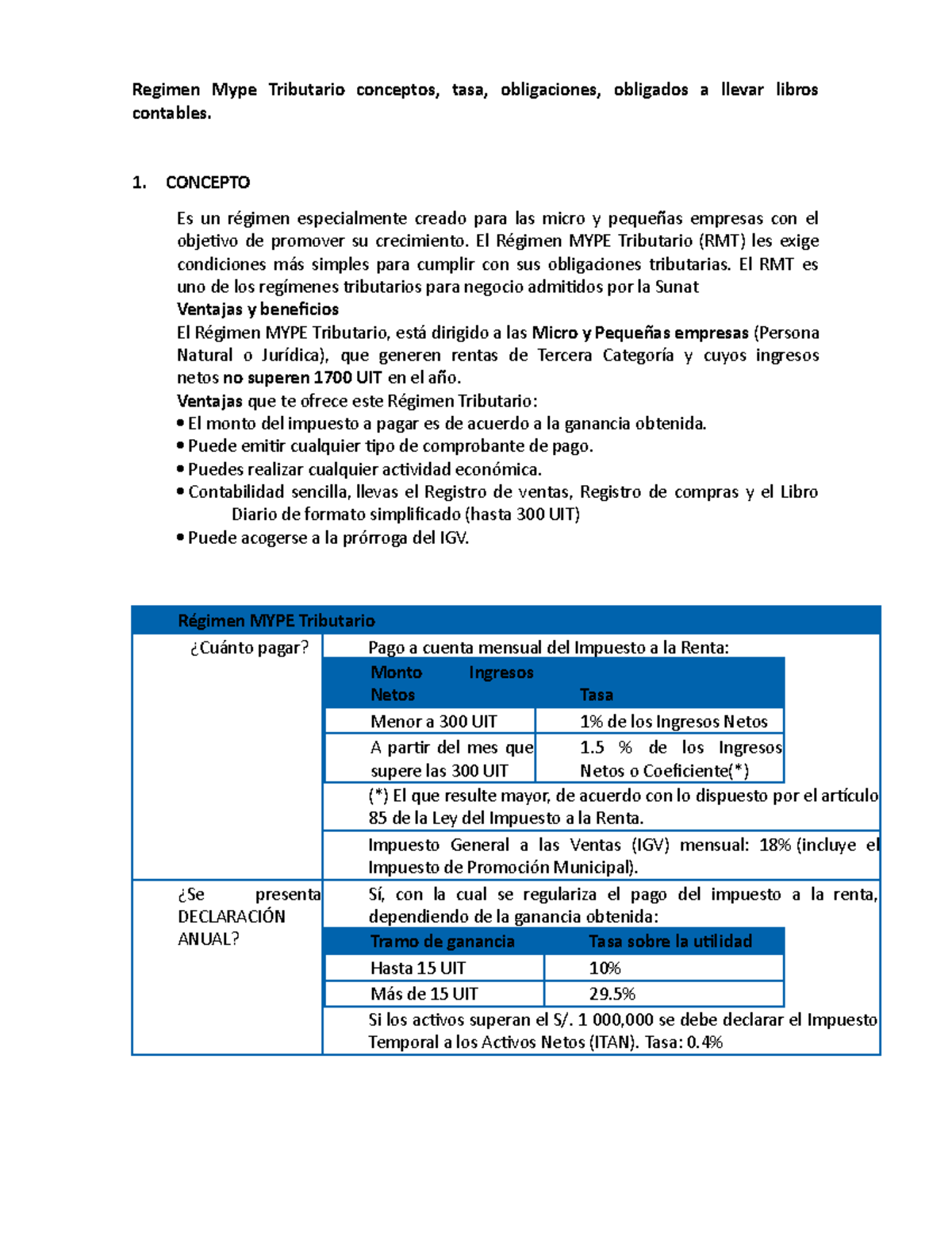 Regimen Mype Tributario - 1. CONCEPTO Es un régimen especialmente ...
