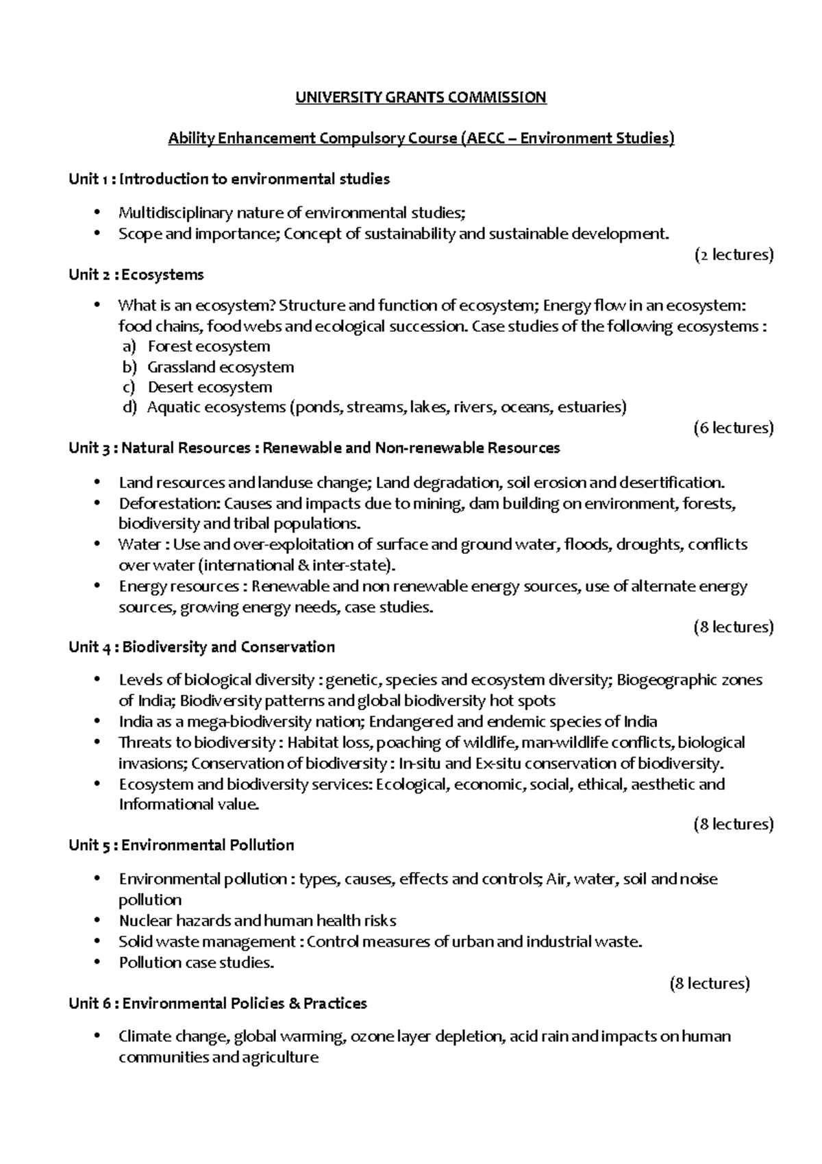 Aecc environmental studies syllabus - UNIVERSITY GRANTS COMMISSION ...