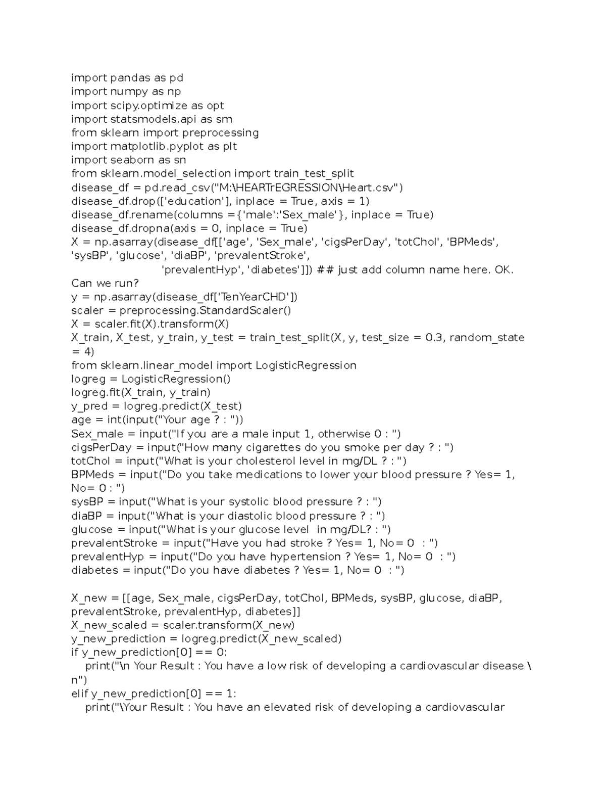 Heartcode - Assignment - import pandas as pd import numpy as np import scipy as opt import - Studocu