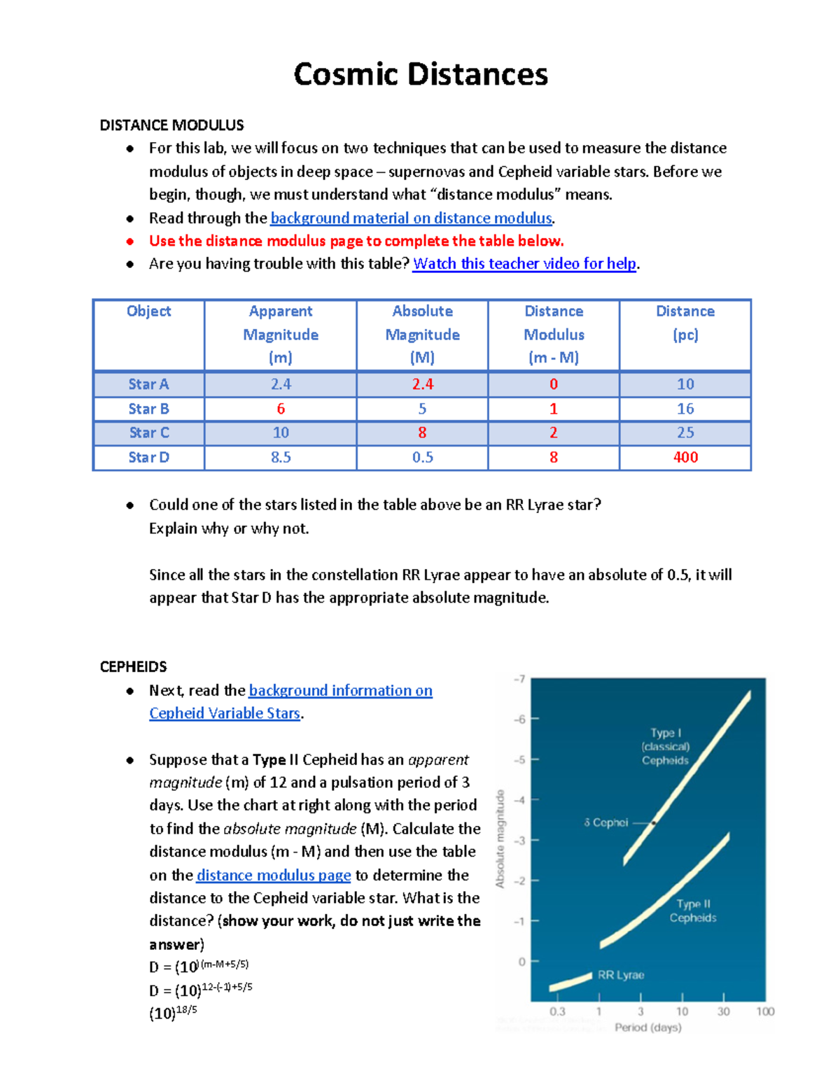 Cosmic Distances LAB - Cosmic Distances DISTANCE MODULUS For this lab ...