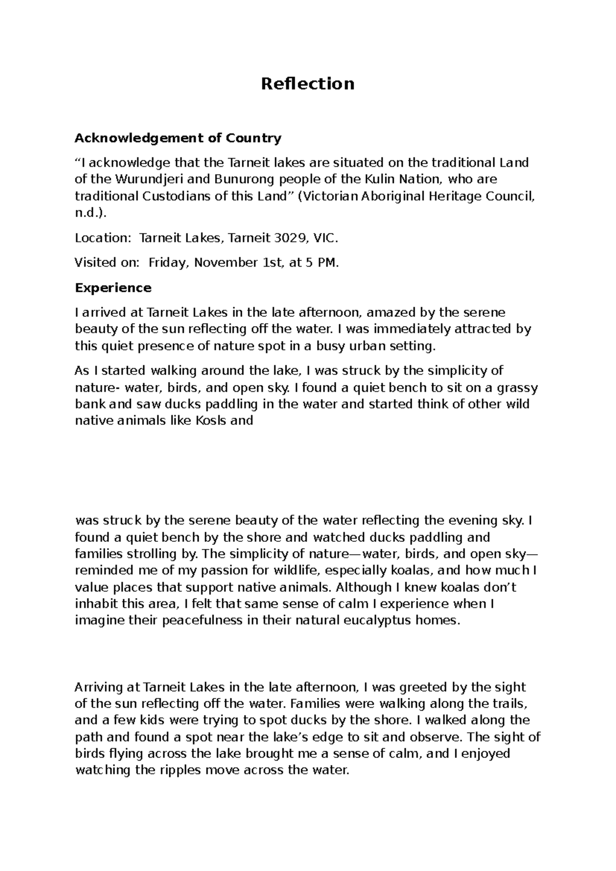 New Microsoft Word Document - Reflection Acknowledgement of Country “I ...