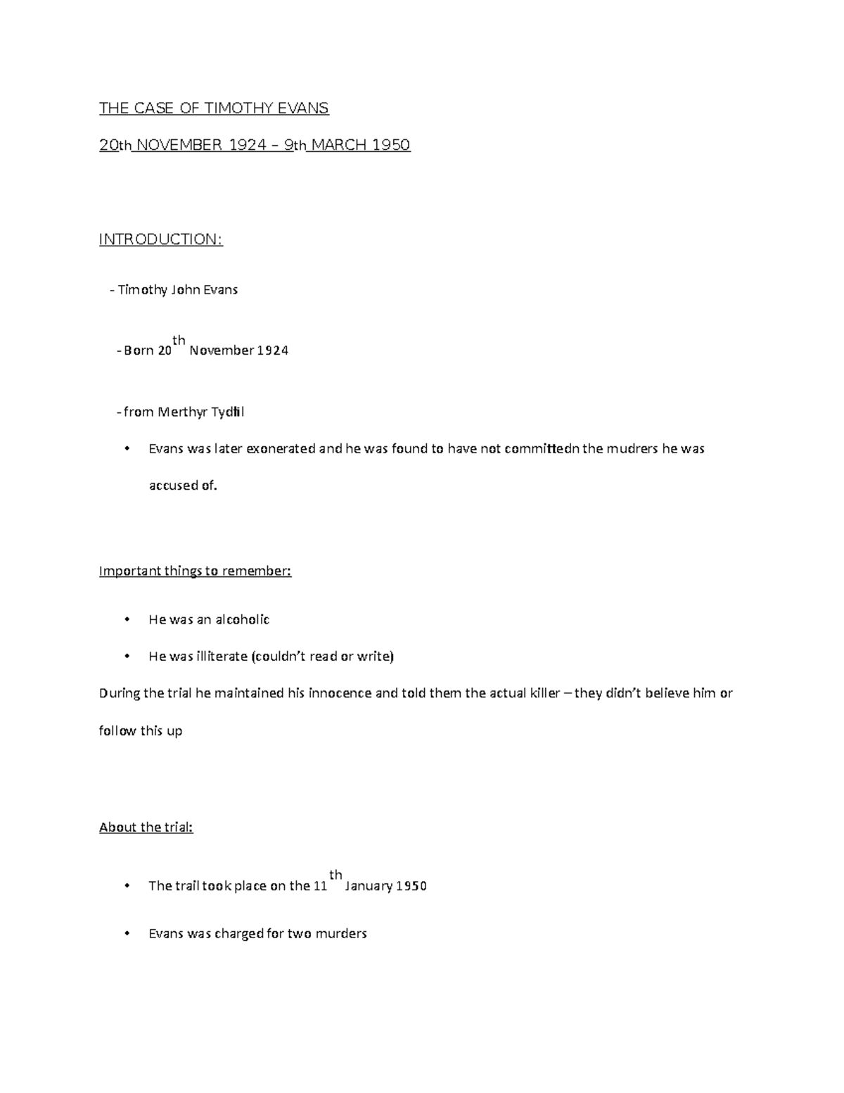 The case of timothy evans - THE CASE OF TIMOTHY EVANS 20 th NOVEMBER ...