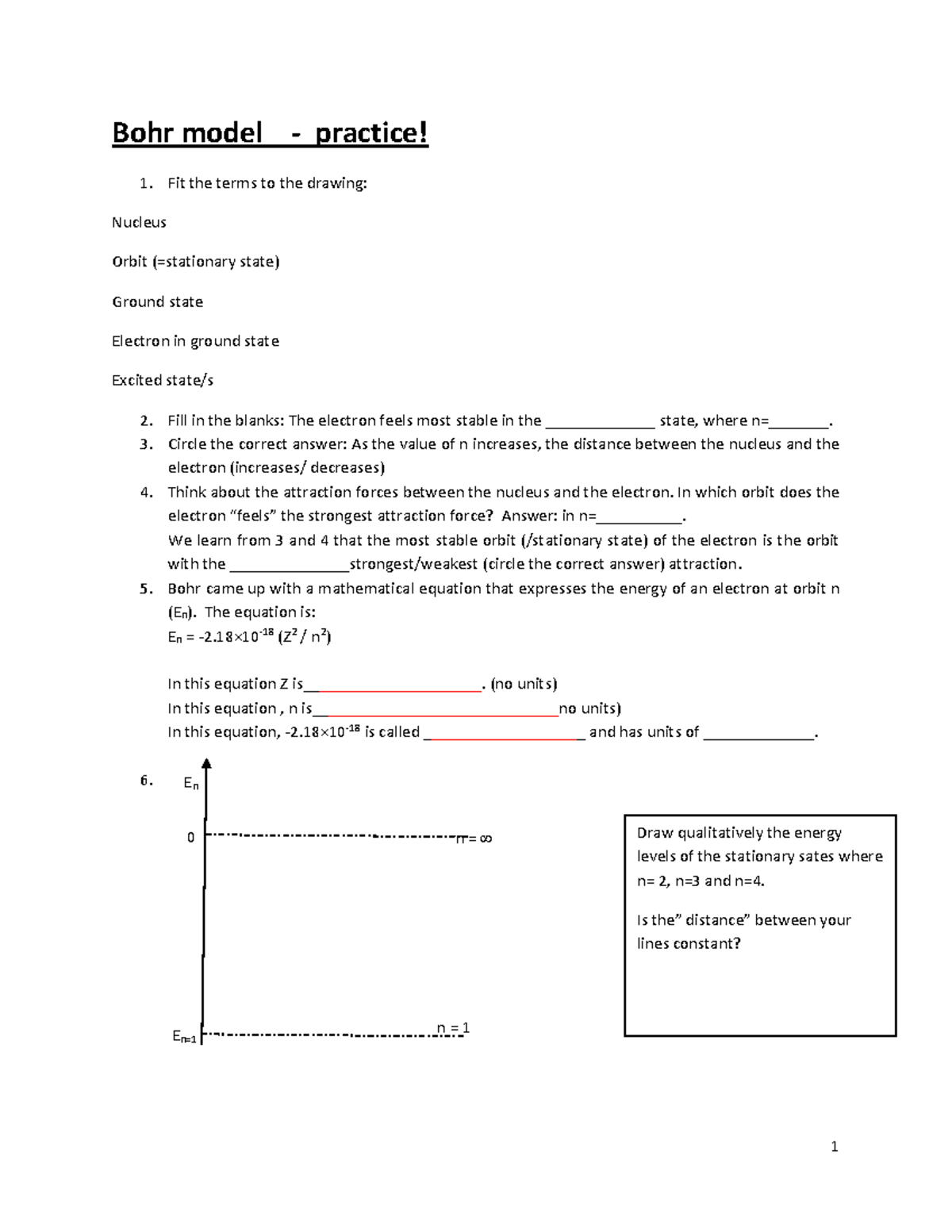 U1 lets practice Bohr model NOanswers F23 - Bohr model - practice! Fit ...