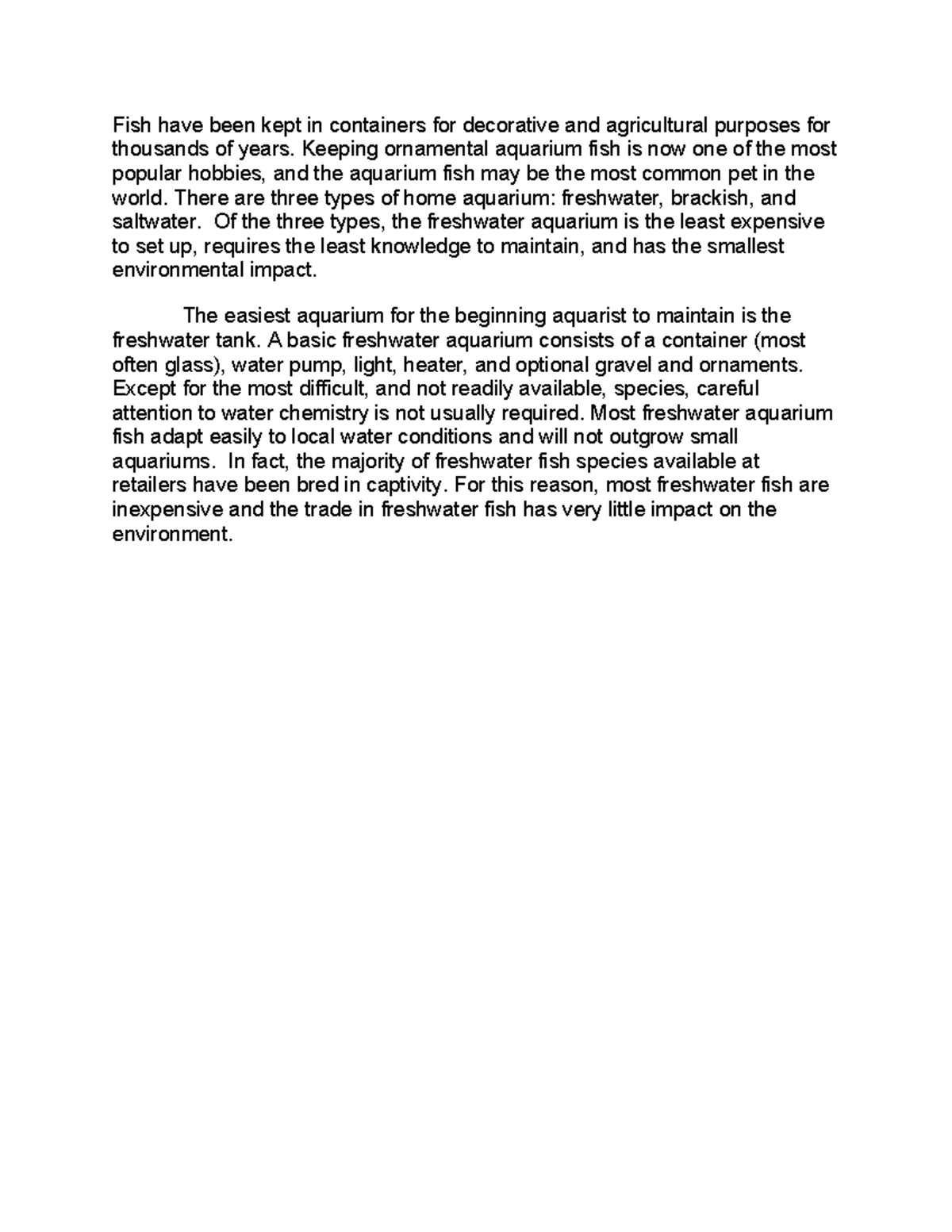 Document - Fish assignment - Fish have been kept in containers for ...