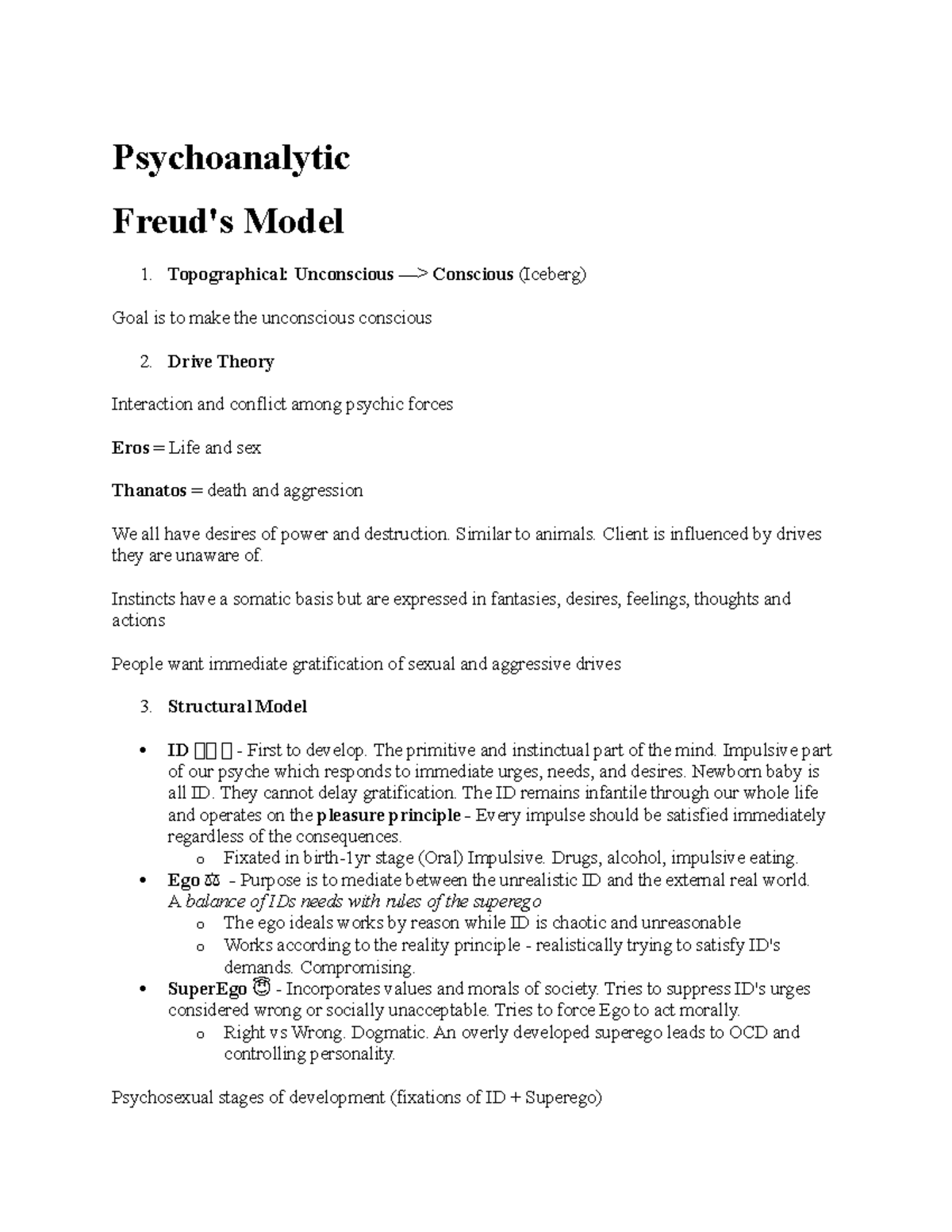 Systems Of Psychotherapy Notes - Psychoanalytic Freud's Model ...