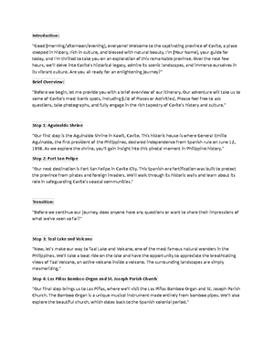 Tour Guiding Script for Bataan - Introduction: "Good day, everyone ...