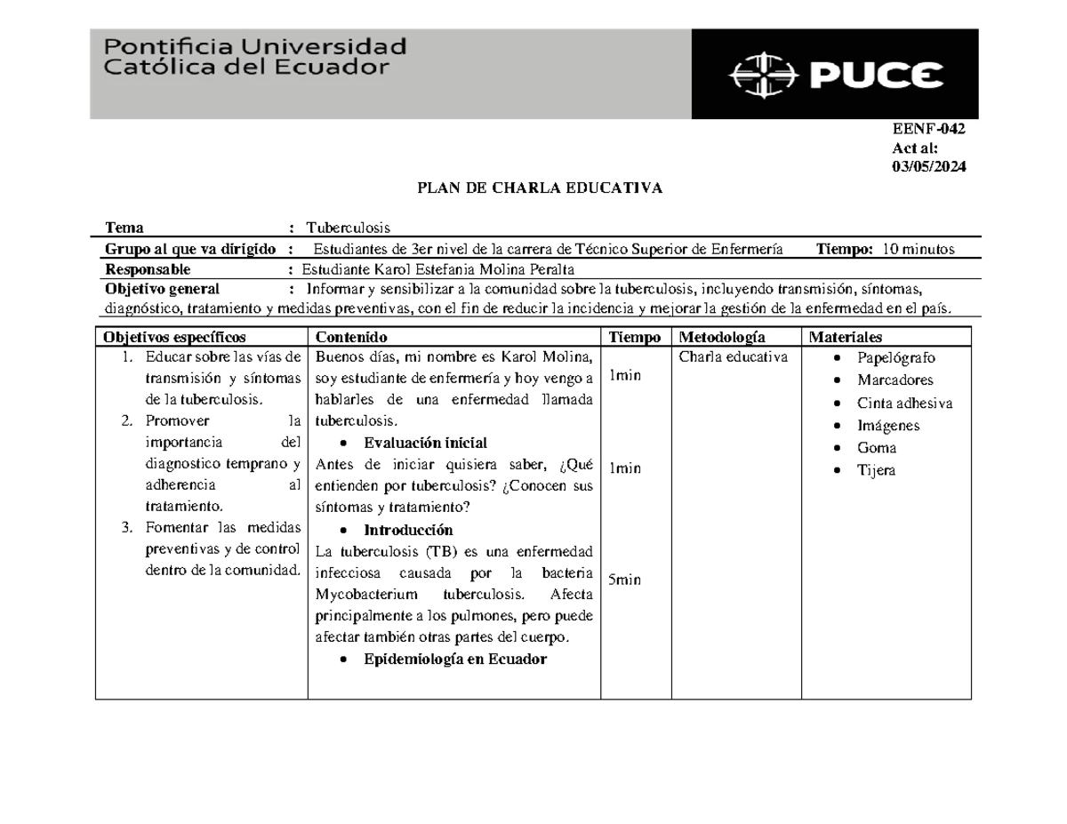 1 Plan de charla educativa en salud - PLAN DE CHARLA EDUCATIVA EN SALUD TEMA: Fomentar el ocio y ...