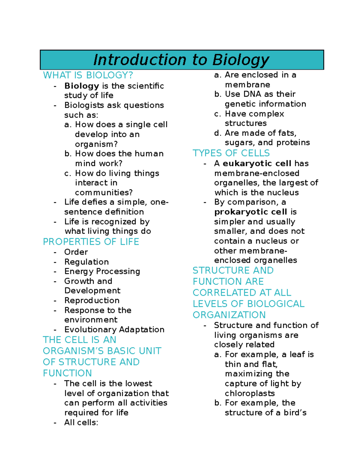 Biology 190A Introduction to Biology - Introduction to Biology WHAT IS ...