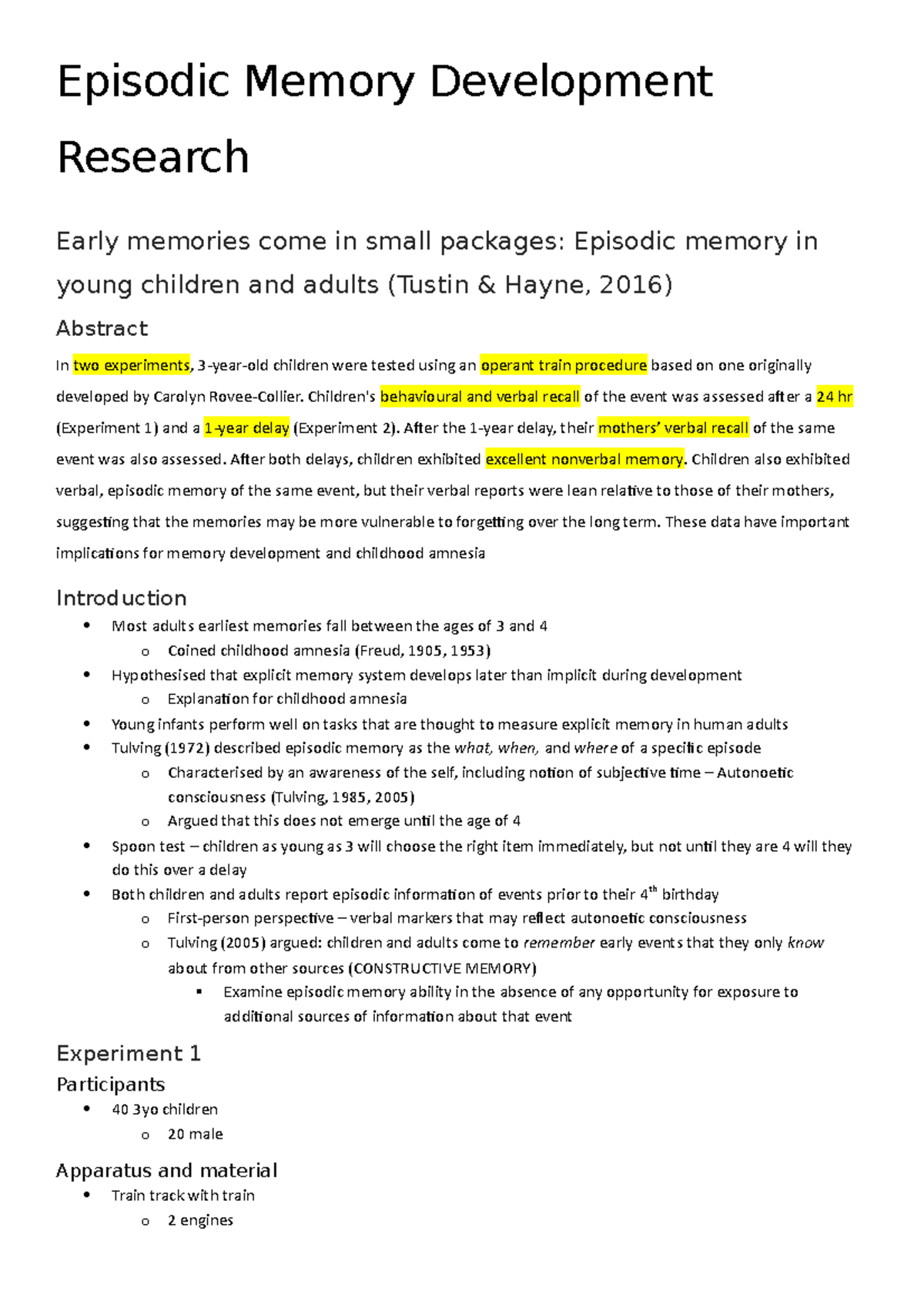 Memory development research - Episodic Memory Development Research ...