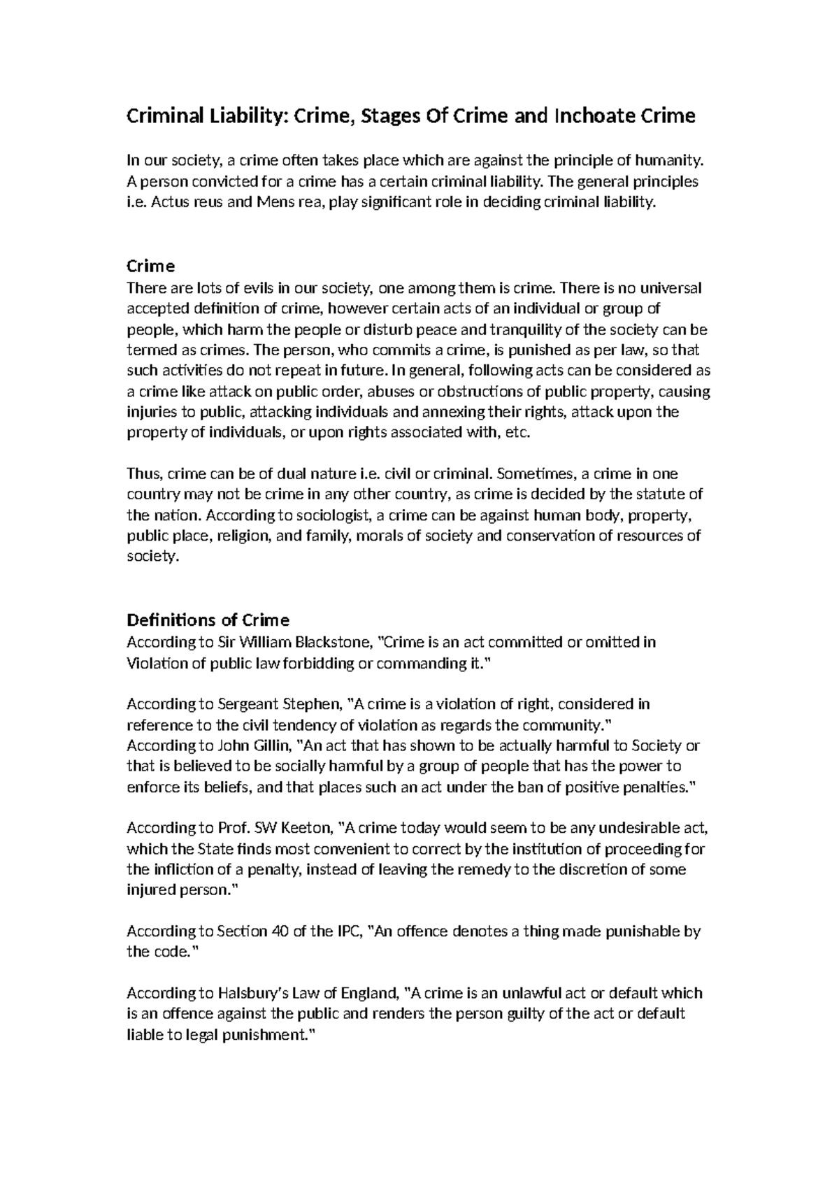 Criminal Liability 2 - Study Material - Criminal Liability: Crime ...