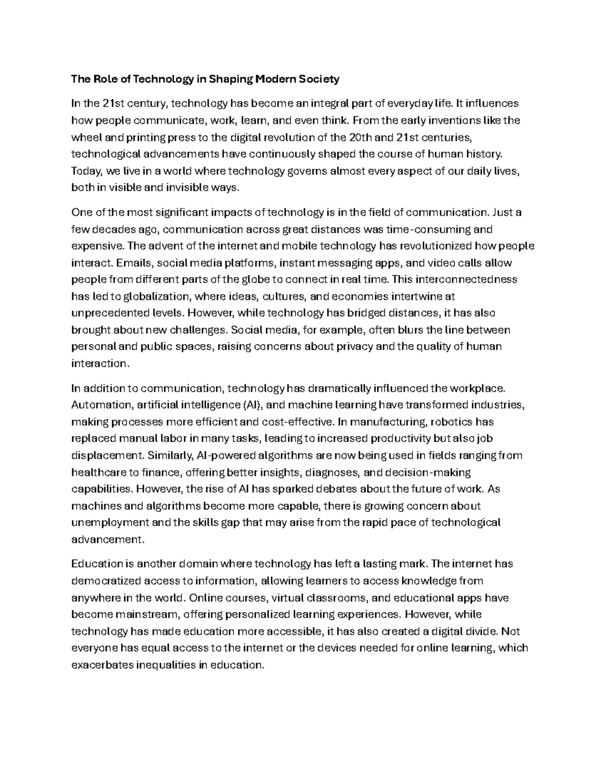 The Role of Technology in Shaping Modern Society - It influences how ...