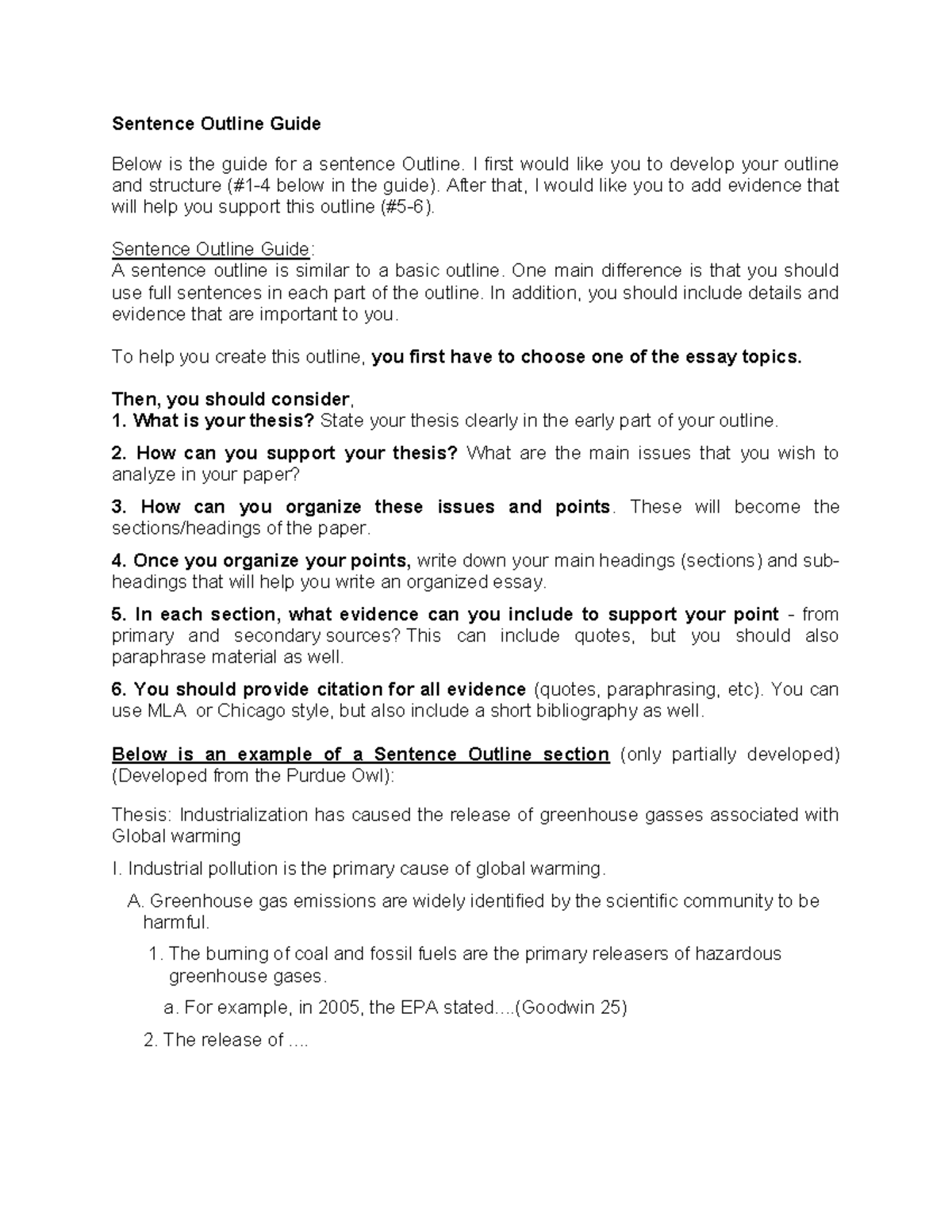 Clarion - india -sentence outline guide - Sentence Outline Guide Below ...