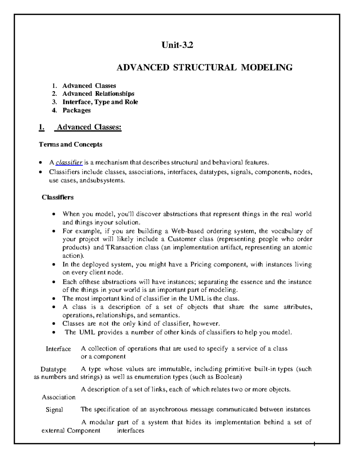 OOAD Unit3 part-2 - Unit-3. ADVANCED STRUCTURAL MODELING Advanced Classes Advanced Relationships ...