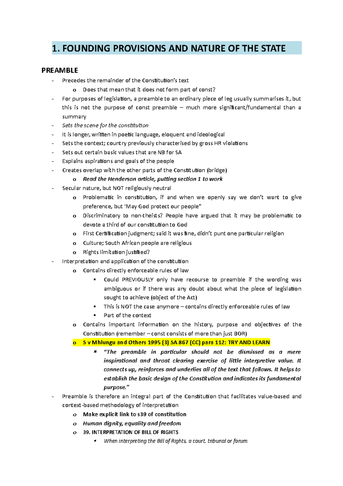 (B1) Founding Provisions and Nature of SA State - 1. FOUNDING ...