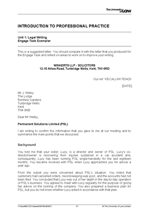 Letter exemplar - use for mock - INTRODUCTION TO PROFESSIONAL PRACTICE ...