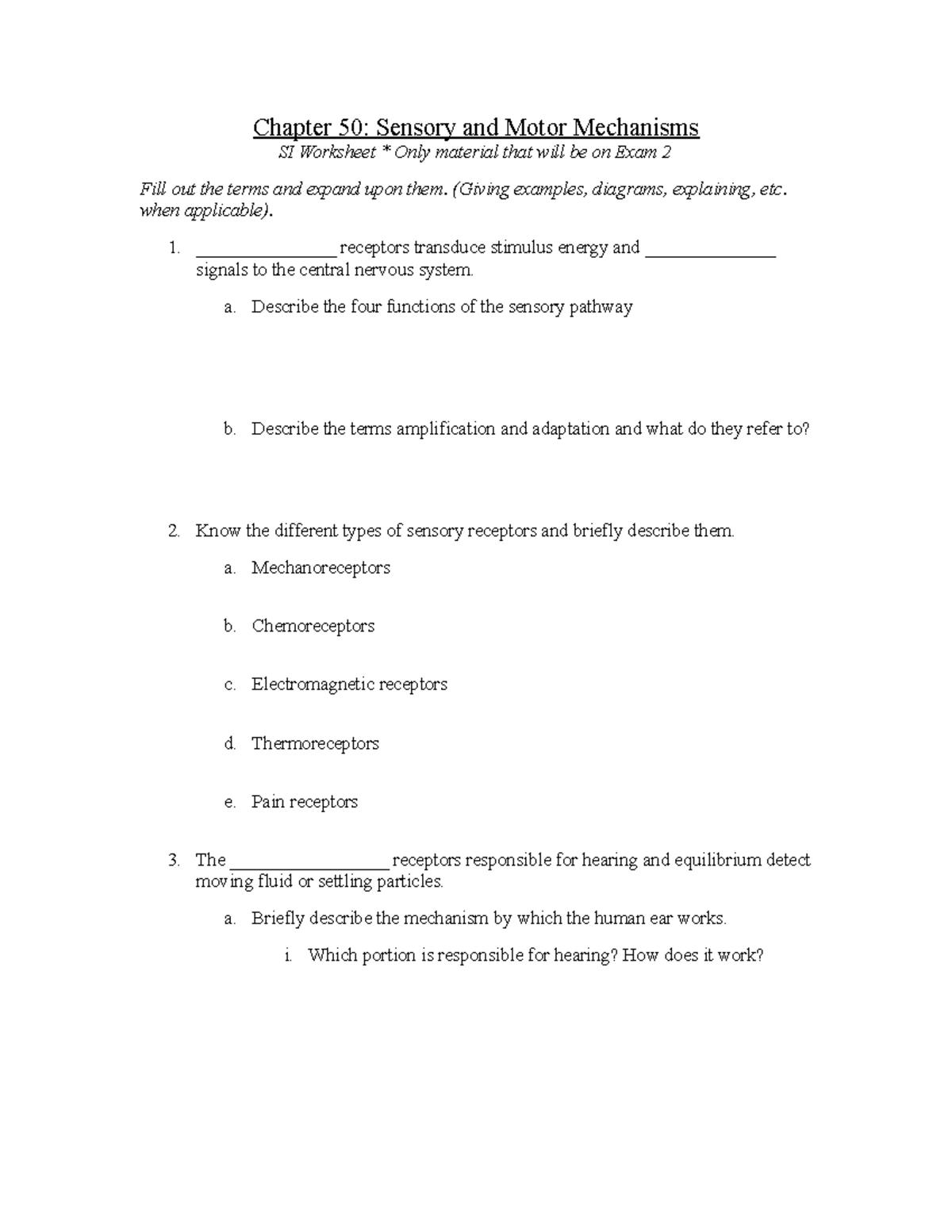 Chapter 50- Sensory and Motor Mechanisms - (Giving examples, diagrams ...