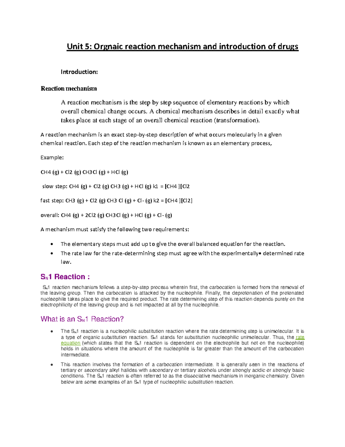 Engg chemistry MLSU - Unit 5: Orgnaic reaction mechanism and ...