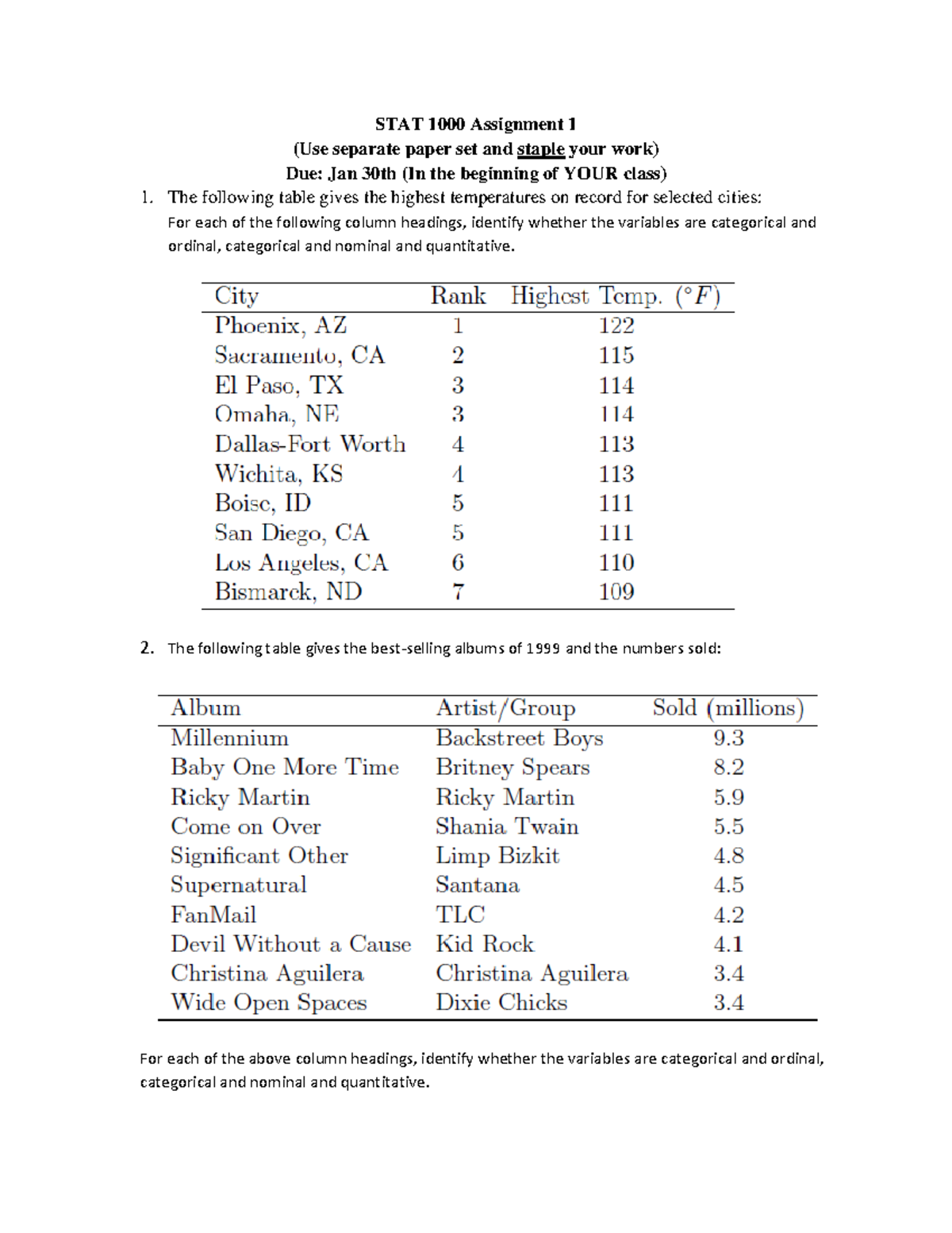 Exam 2014, questions and answers - STAT 1000 Assignment 1 (Use separate ...