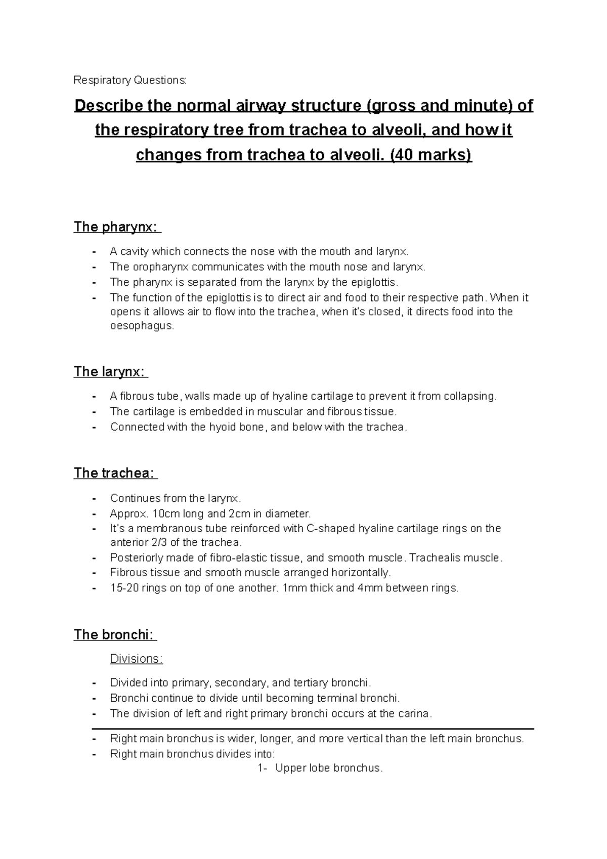 Respiratory Questions - Respiratory Questions: Describe the normal ...