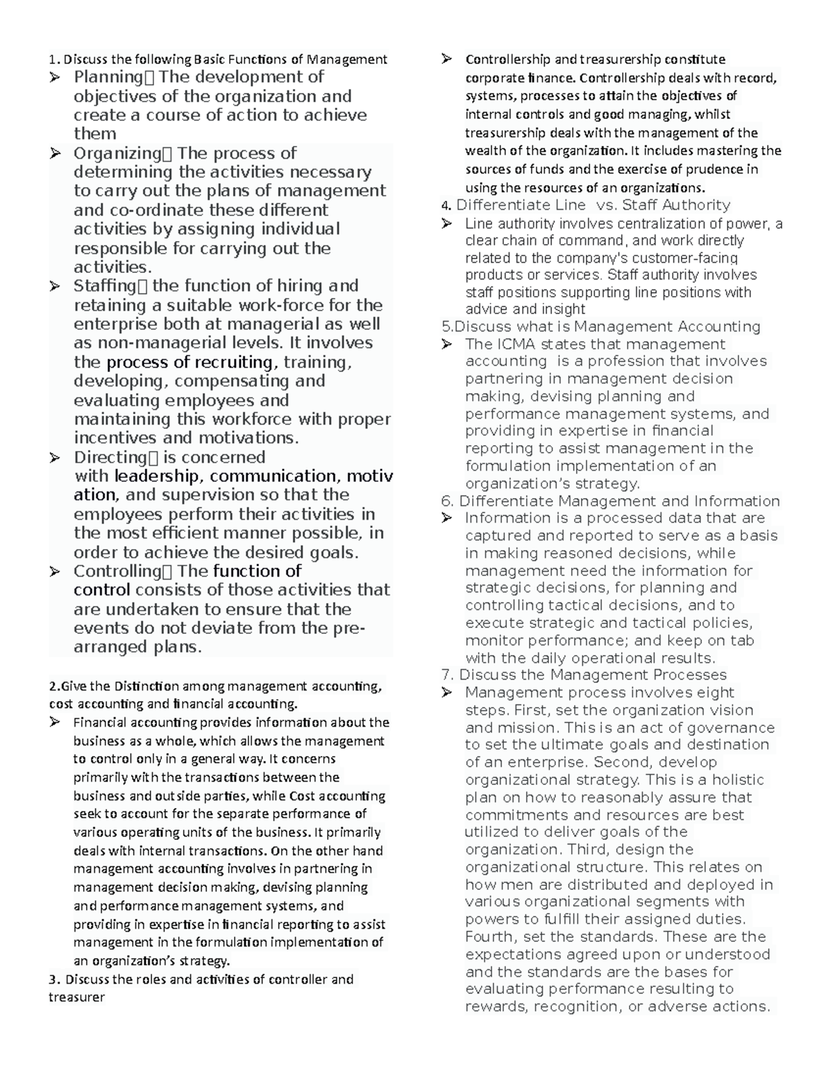 Mas 1 chap 2 - problems - 1. Discuss the following Basic Functions of ...