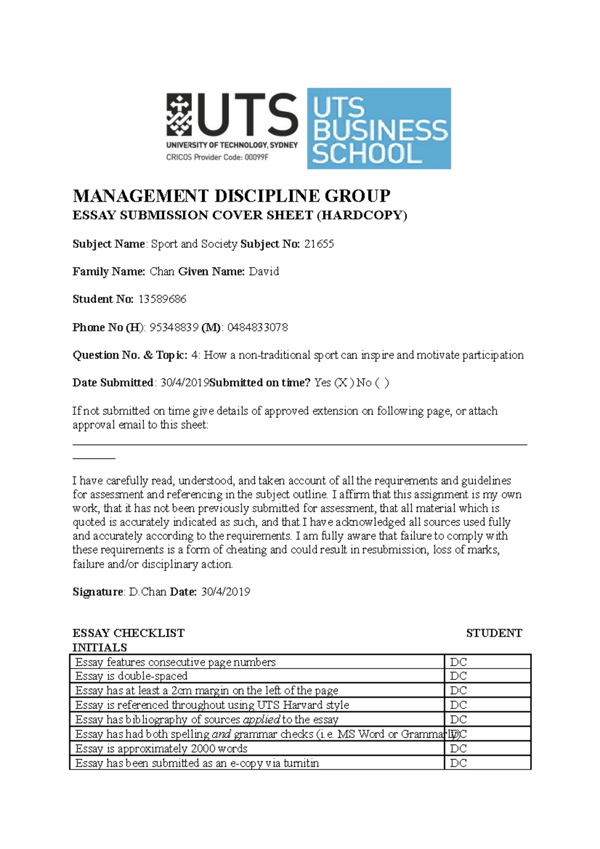 SOS Final Draft - 30/30 essay for SOS - MANAGEMENT DISCIPLINE GROUP ...