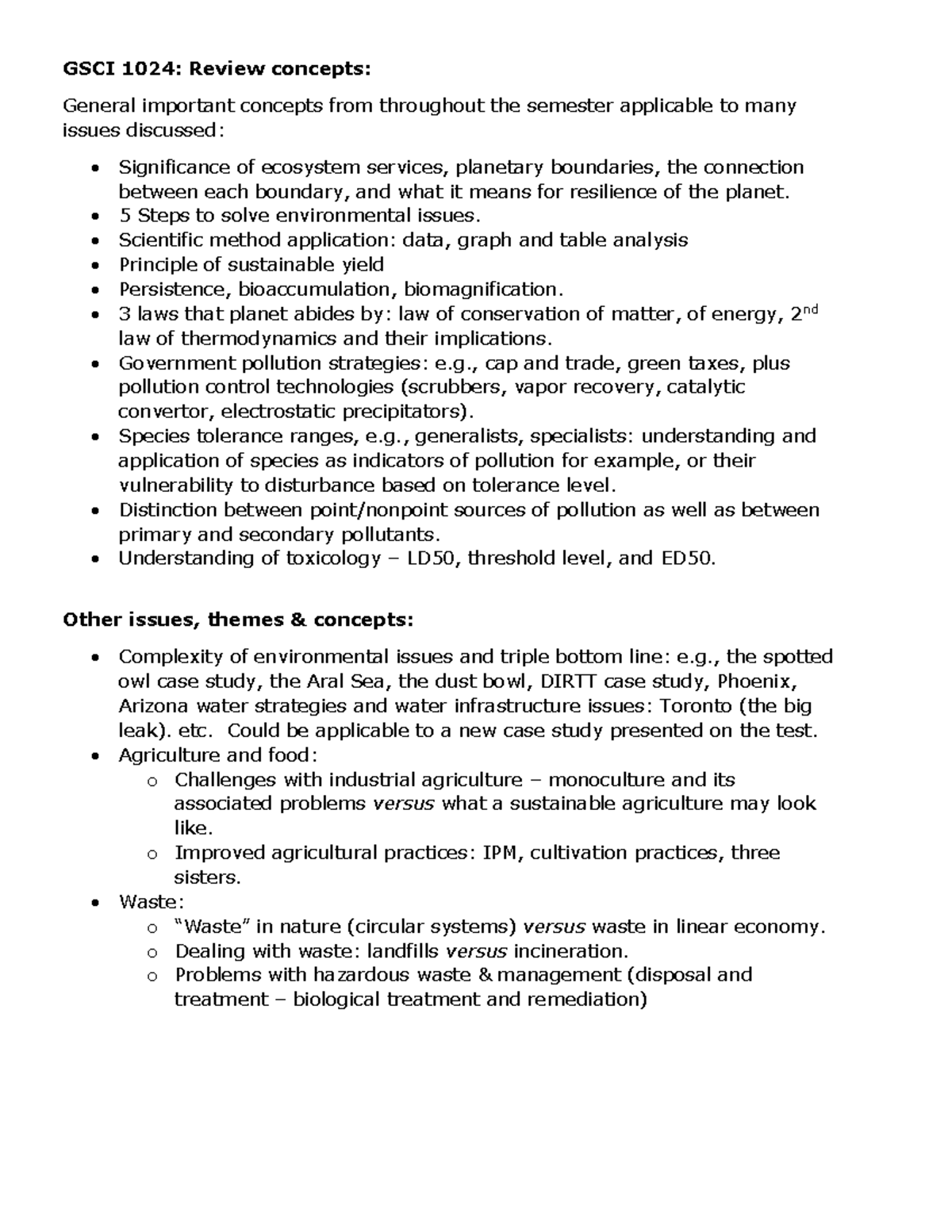Review concepts - Exam prep - GSCI 1024: Review concepts: General ...
