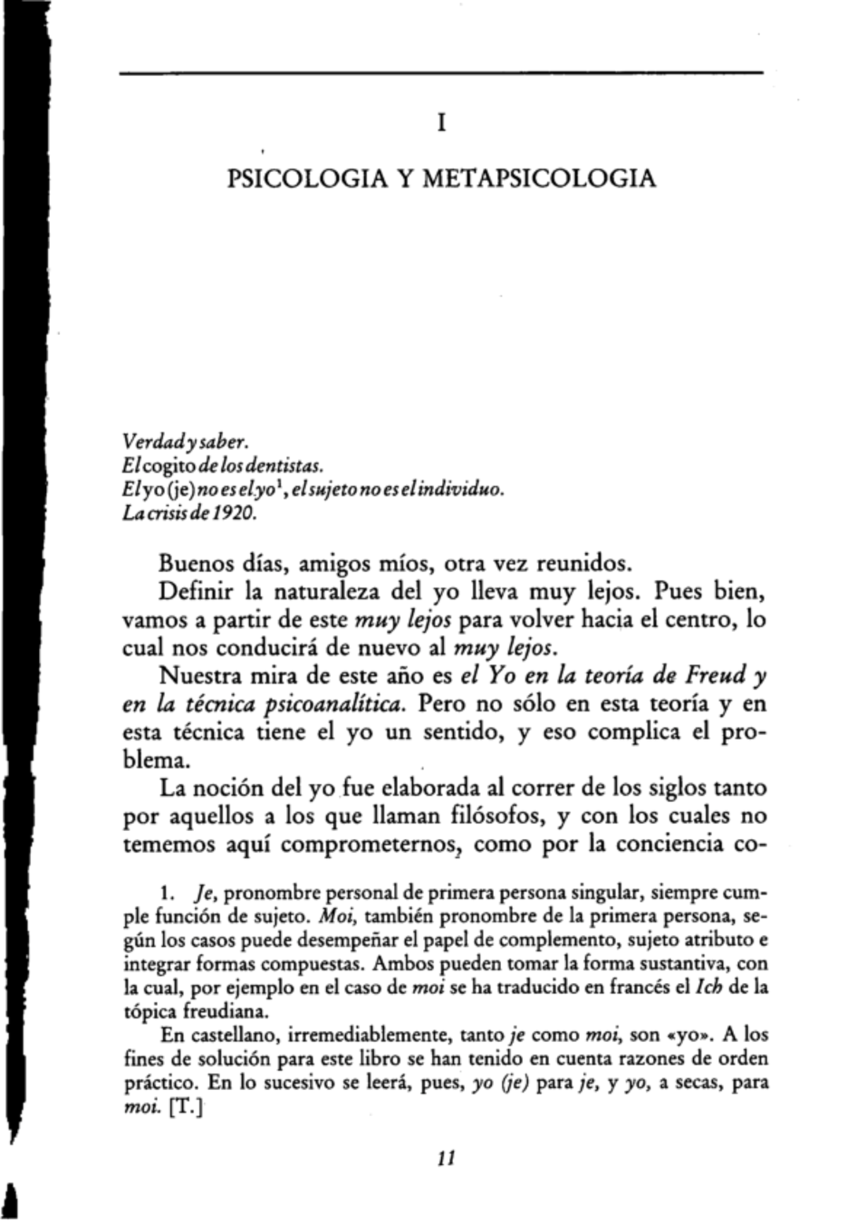 5-6- Lacan. Cap. I y cap. II. Seminario 2 - I P SIC O L O G IA Y M ETA ...
