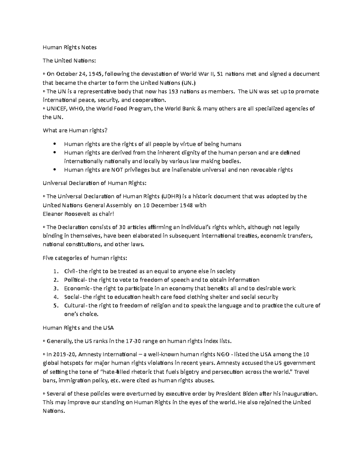 Human Rights Notes - Tracy Brigham pe101 - Human Rights Notes The ...