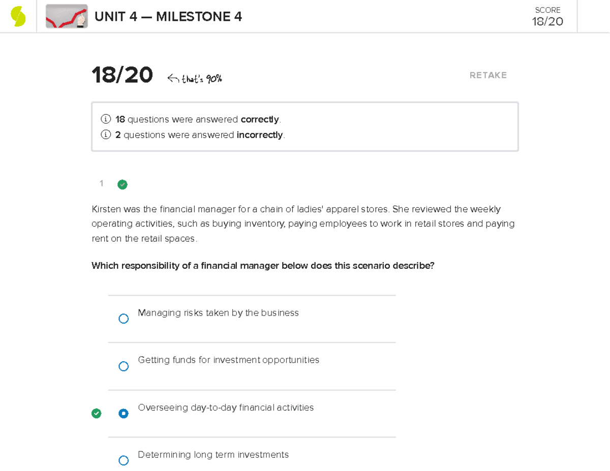 Introduction to Business Milestone 4 - 1 18/20 that's 90% RETAKE 18 ...