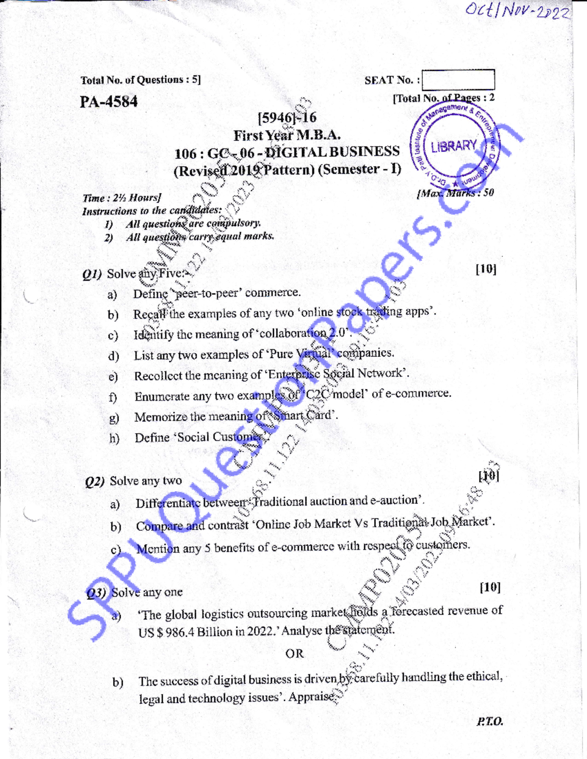 Postgraduate-pg mba semester-1 2022 november digital-business-2019-pattern - ortlNBv-2_Ez? Total ...