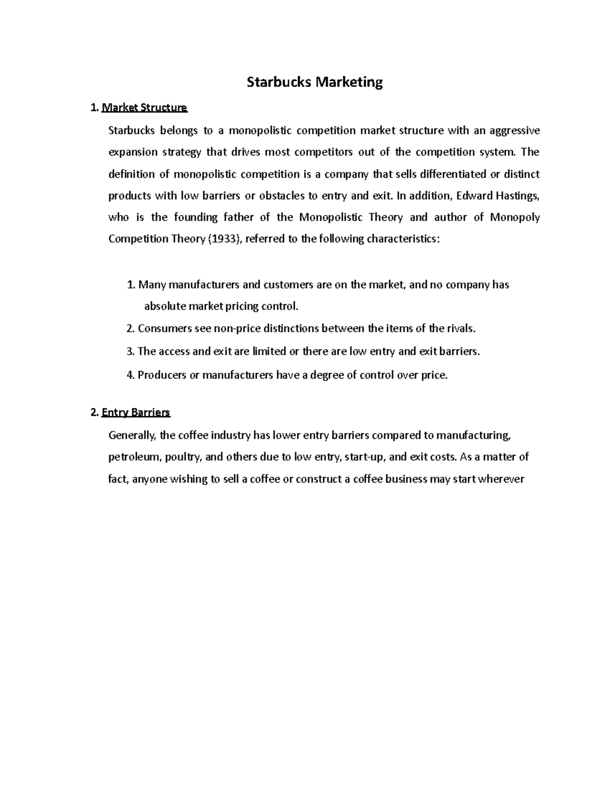 Marketing for Starbucks - Starbucks Marketing 1. Market Structure ...
