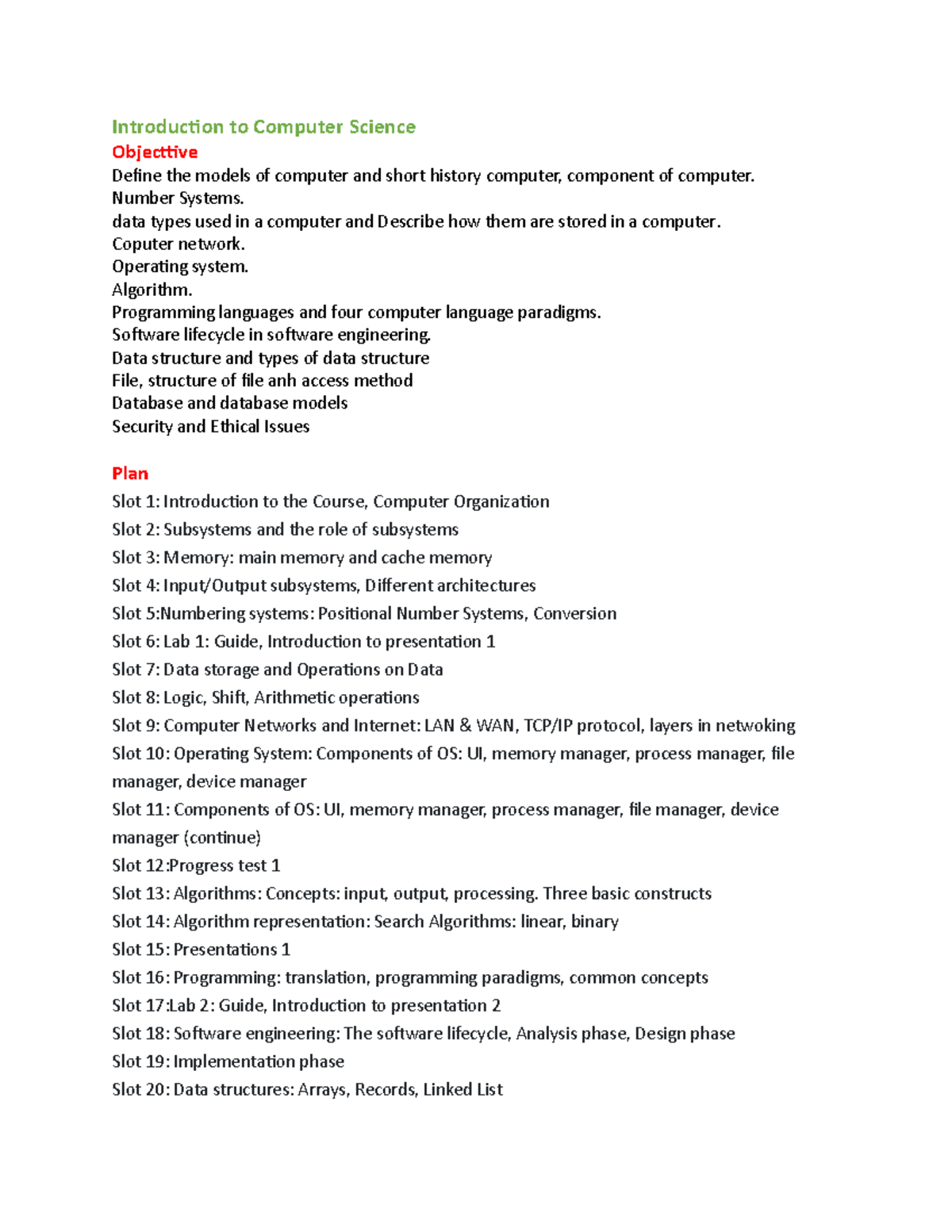 Csi104 Readme File Remake Introduction To Computer Science Objecttive Define The Models Of