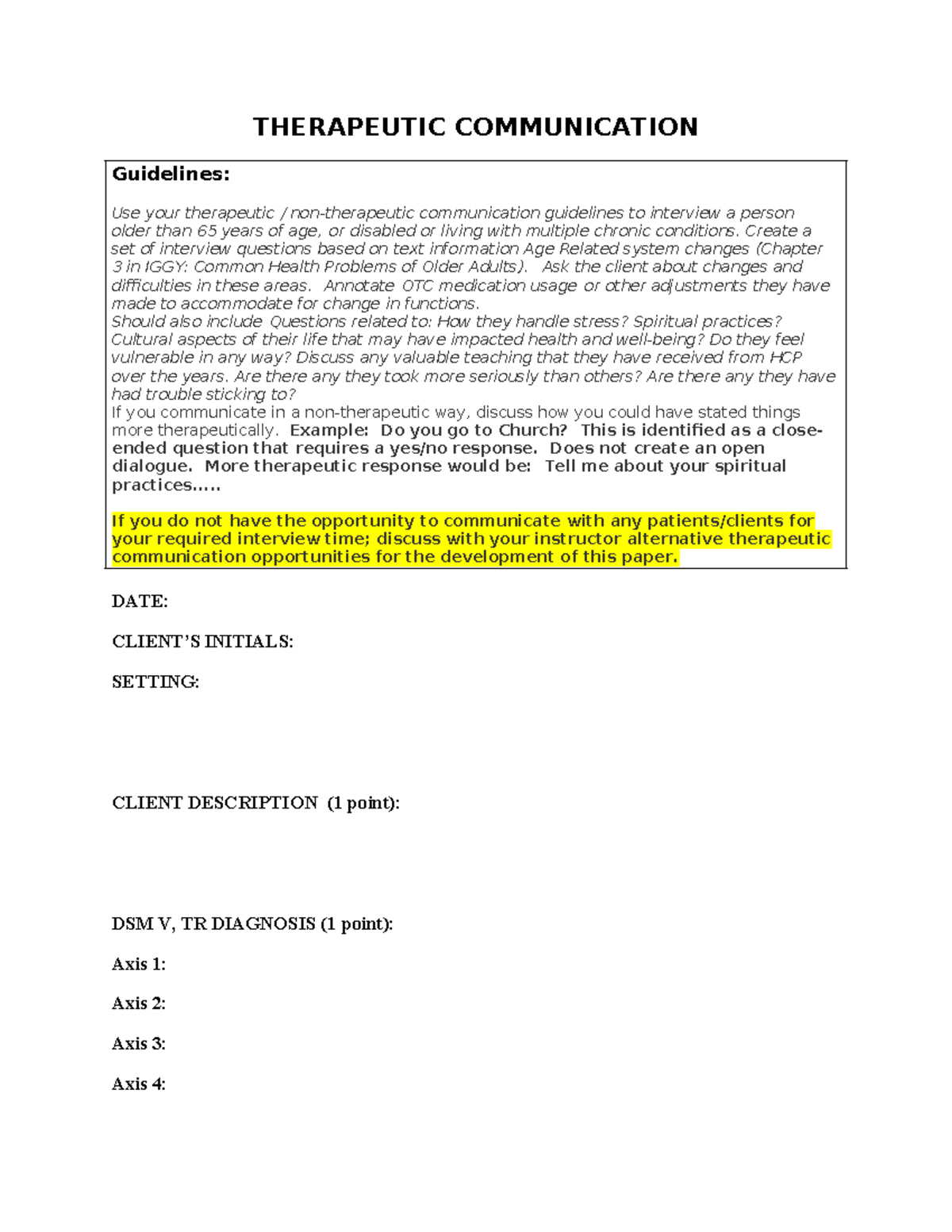 Therapeutic Communication Paper - THERAPEUTIC COMMUNICATION Guidelines ...