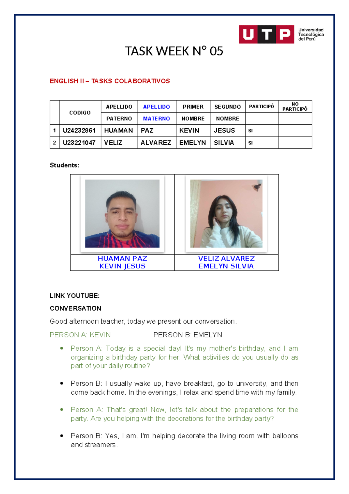 WEEK 05 - TASK WEEK N° 05 ENGLISH II – TASKS COLABORATIVOS CODIGO ...