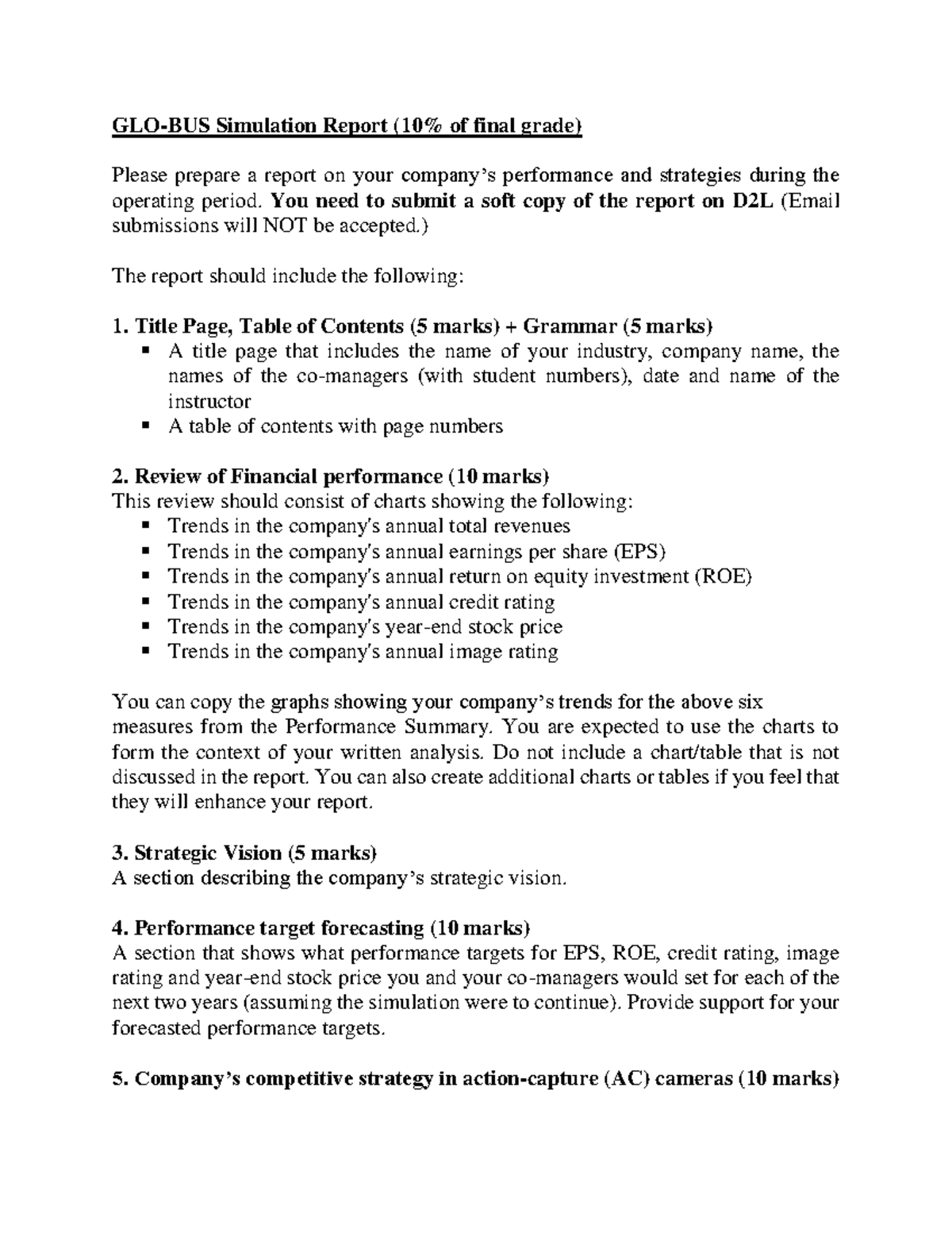 GLO-BUS Annual Report Instructions - GLO-BUS Simulation Report (10% of ...